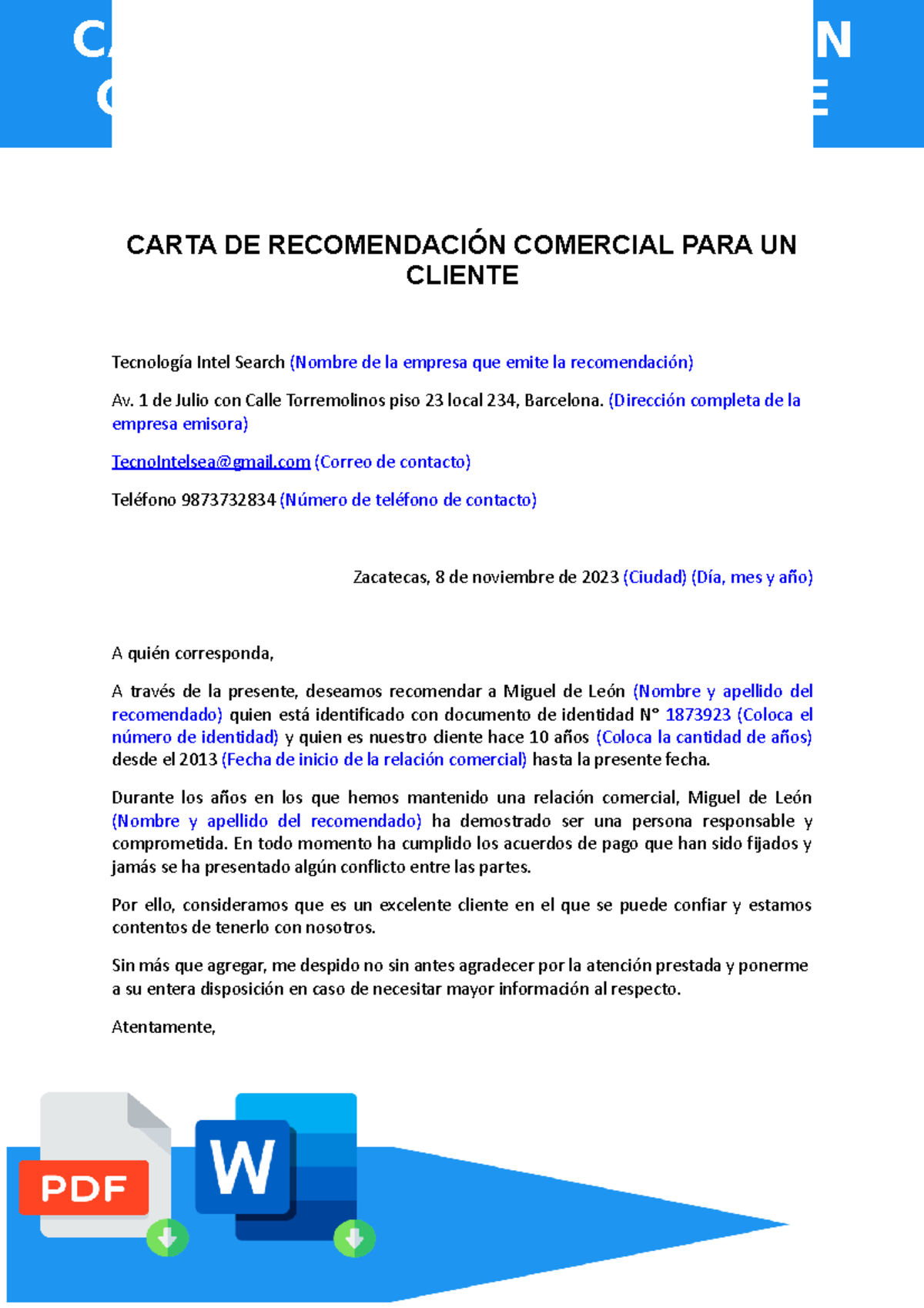 Carta de recomendacion comercial para un cliente - CARTA DE ...