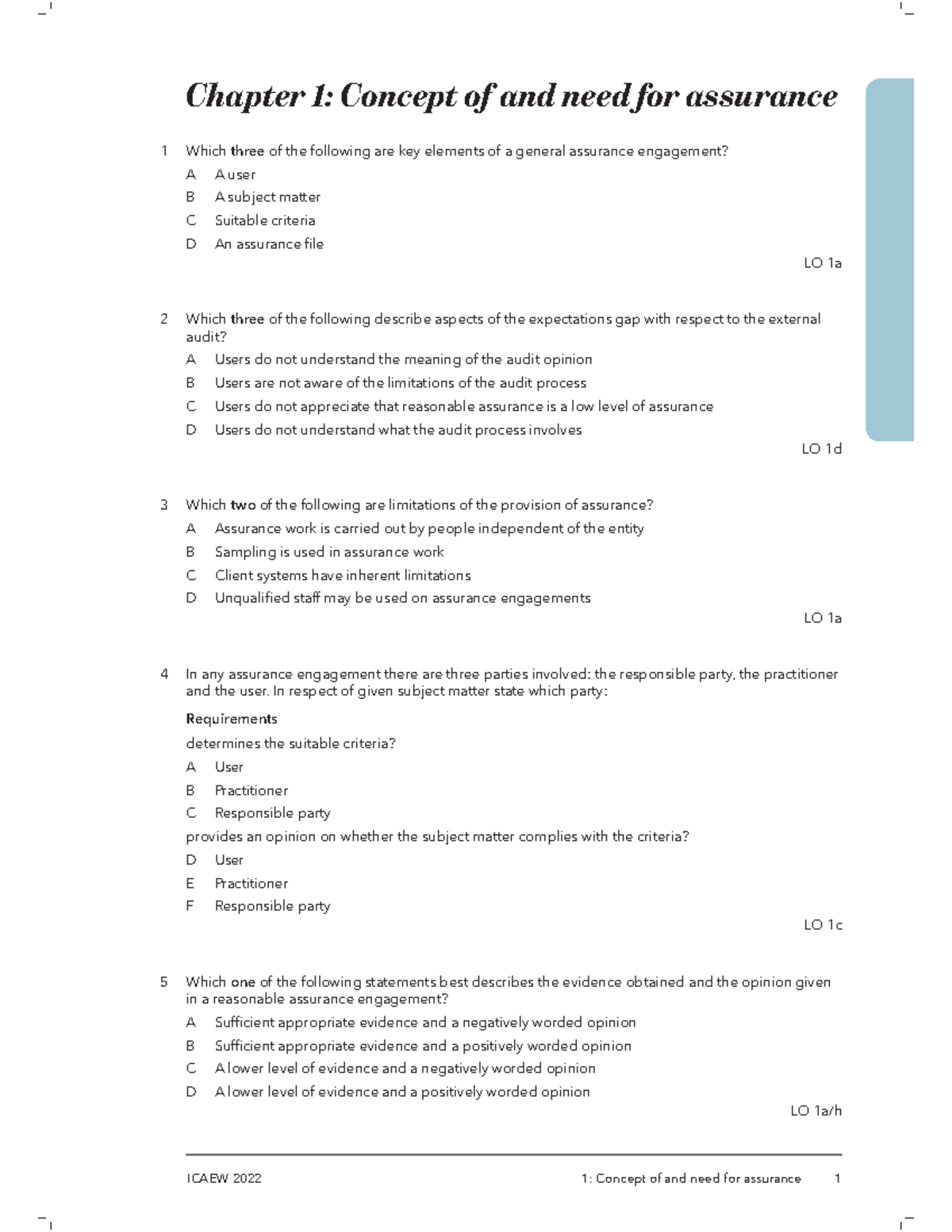 Assurance 2022 Question Bank - Chapter 1: Concept of and need for ...