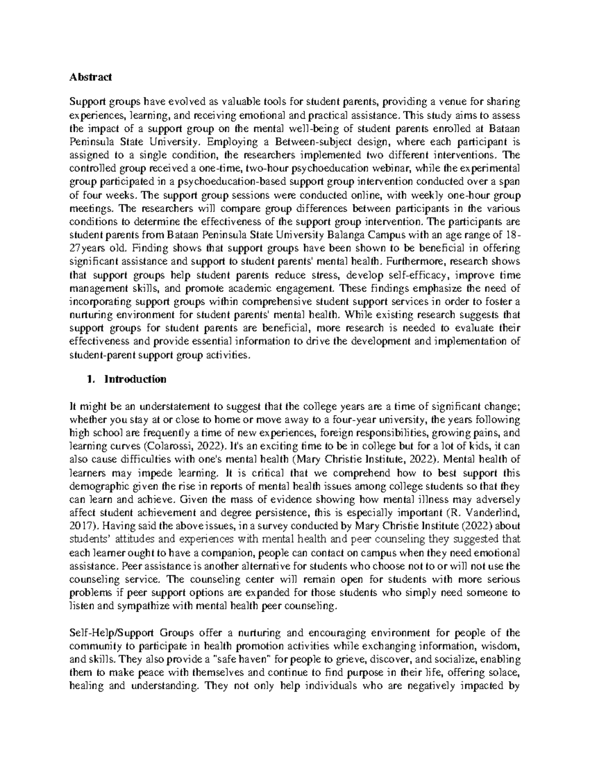 Imrad - Research forspport groups fr student parents - Abstract Support ...
