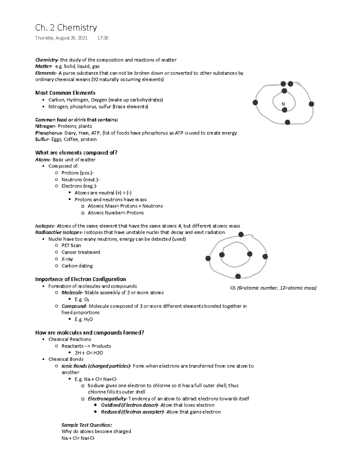 Biology Ch. 2 - These are the in-class notes pertaining to Chapter 2 ...