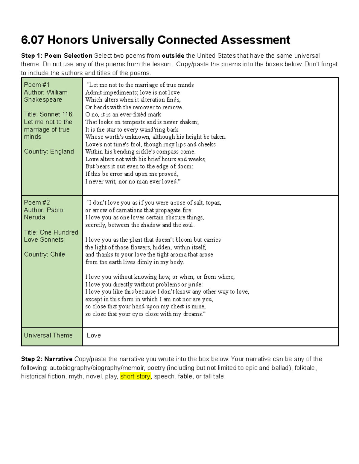 Copy of 6.07 Honors Universally Connected Assessment - 6 Honors ...