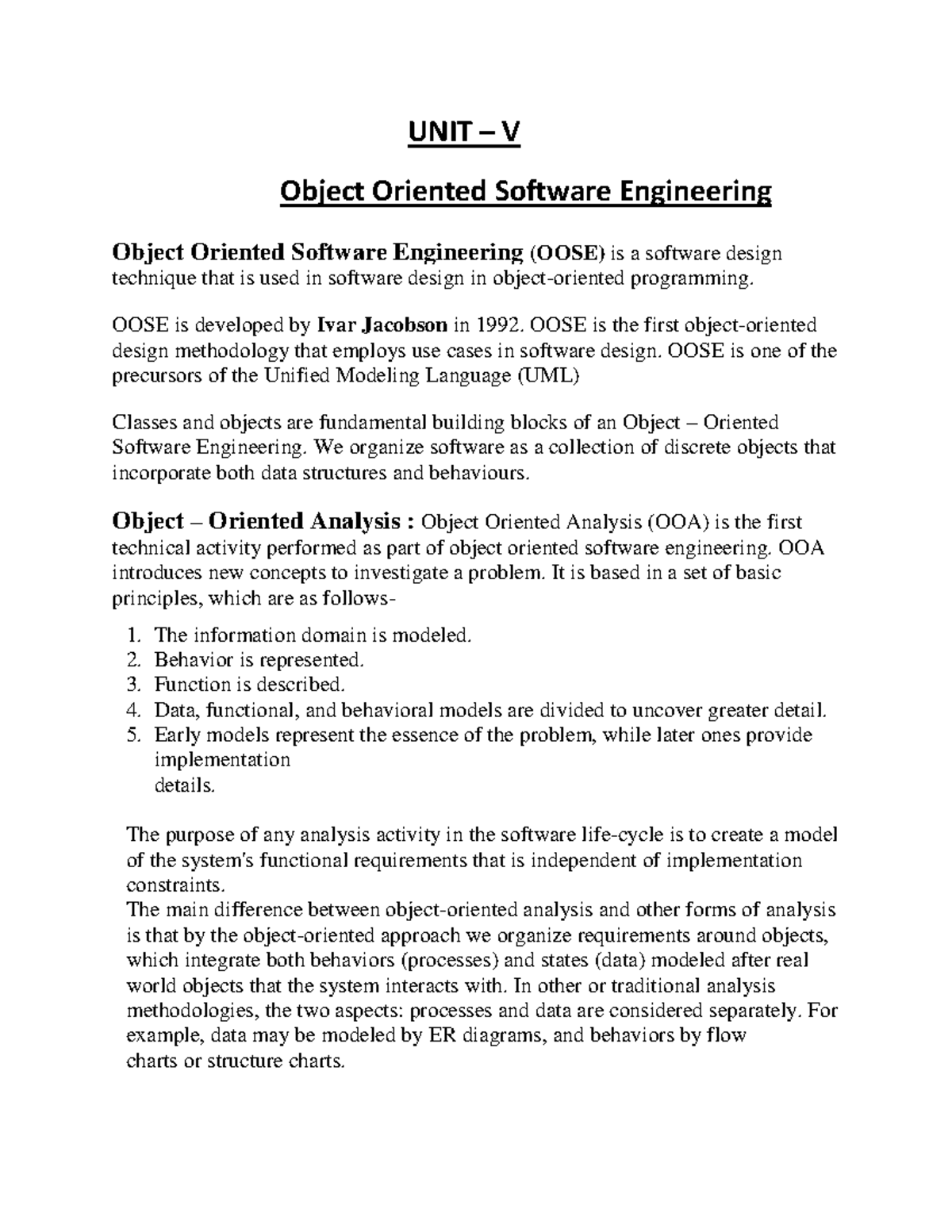 Bsc IT Unit5 - UNIT – V Object Oriented Software Engineering Object ...