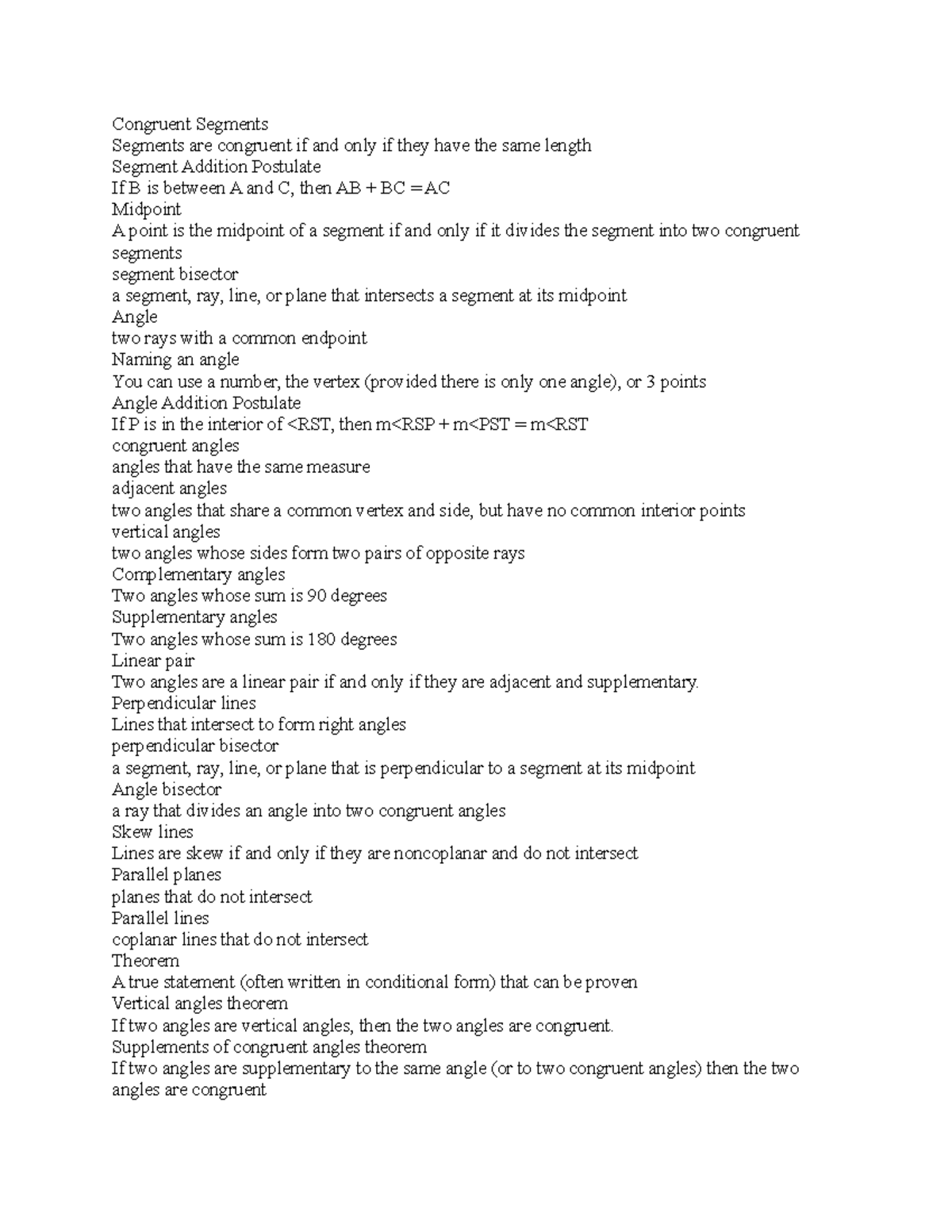 Ge 2 - notes - Congruent Segments Segments are congruent if and only if ...
