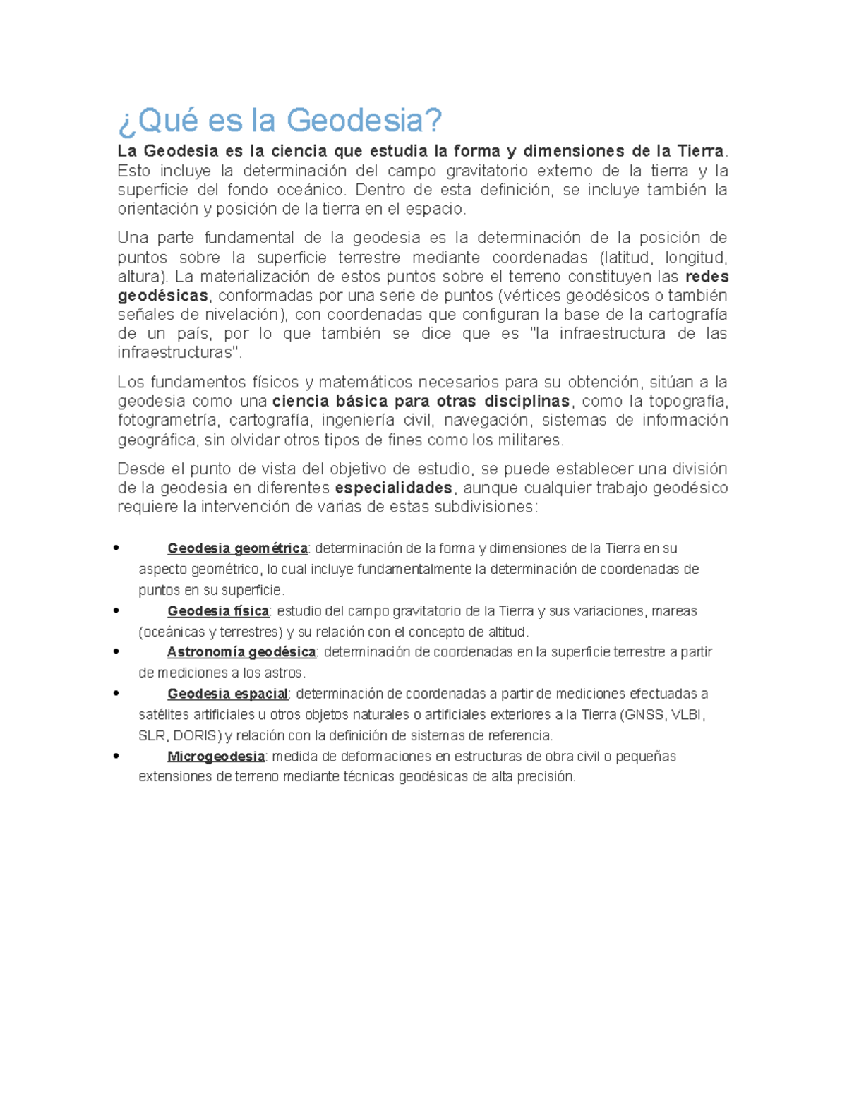 Geodesia conceptos y fundamentos - ¿Qué es la Geodesia? La Geodesia es la ciencia que estudia la ...