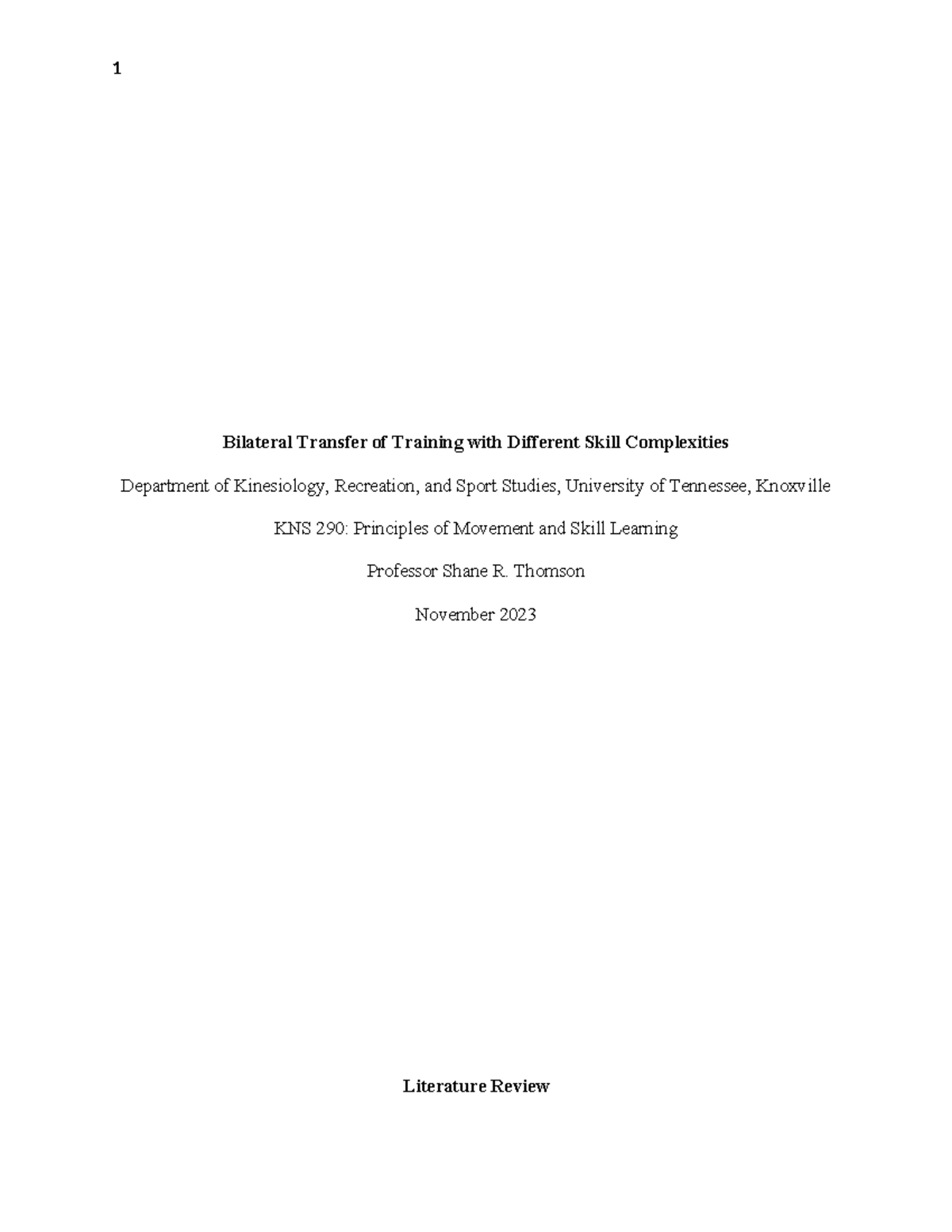 Bilateral Transfer of Learning - final - Bilateral Transfer of Training ...