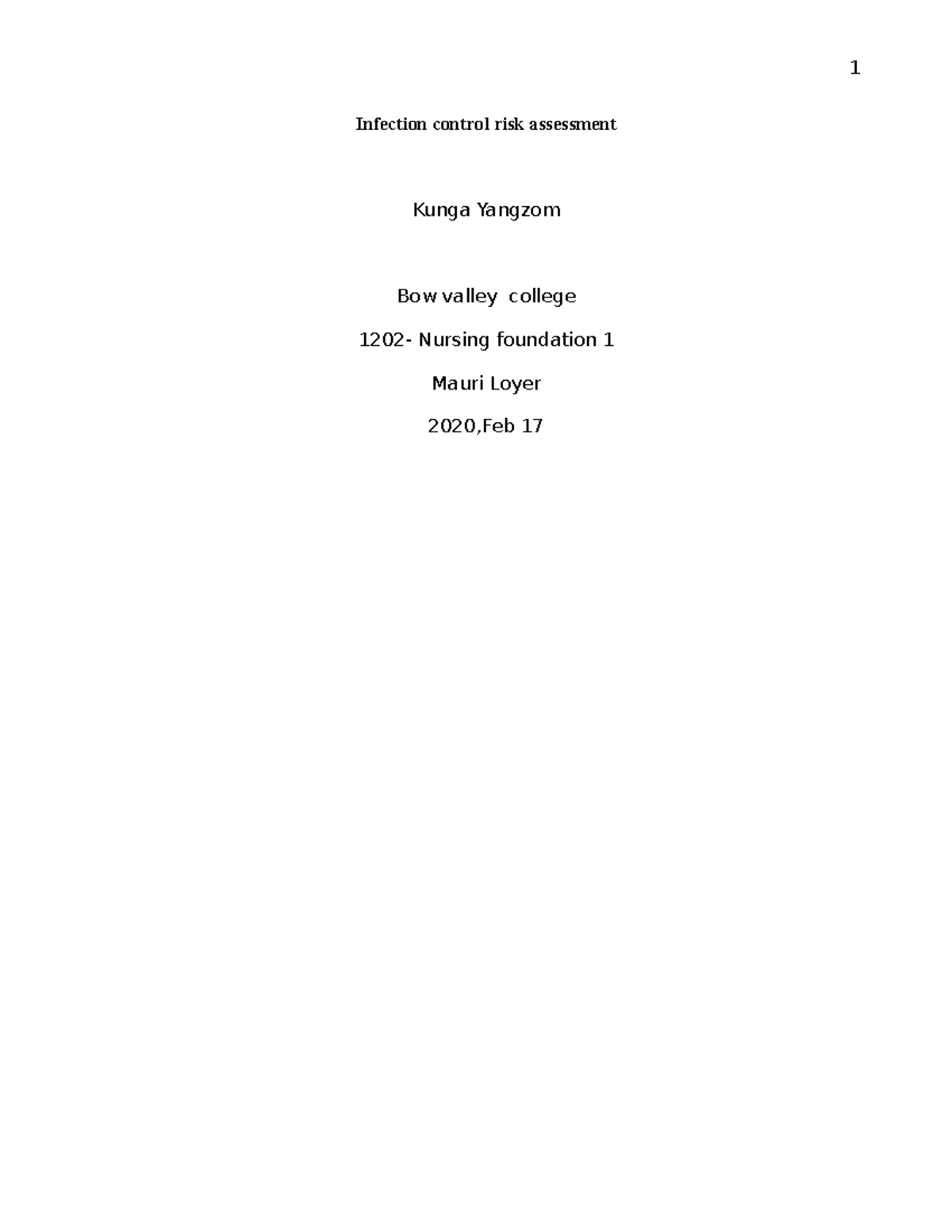 Miss. T (3) part 1 - Infection control risk assessment Kunga Yangzom ...