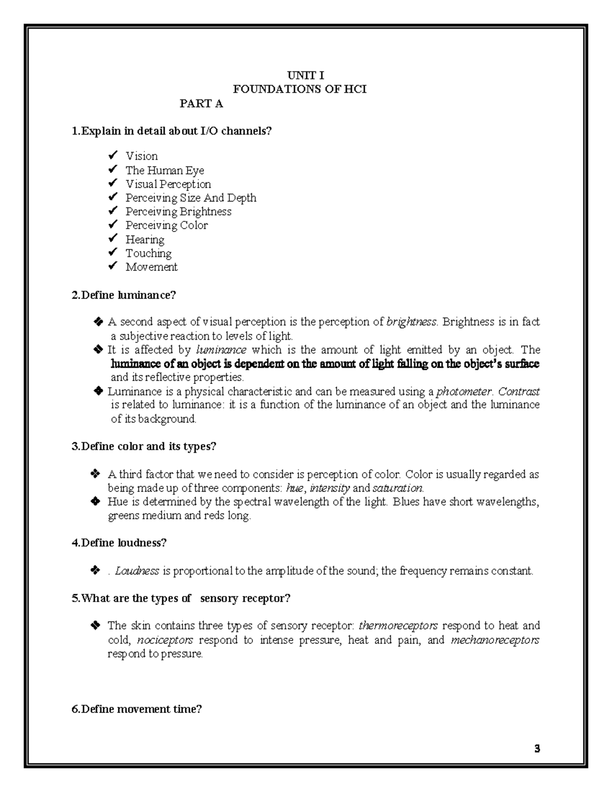HCI Notes - UNIT I FOUNDATIONS OF HCI PART A 1 in detail about I/O ...