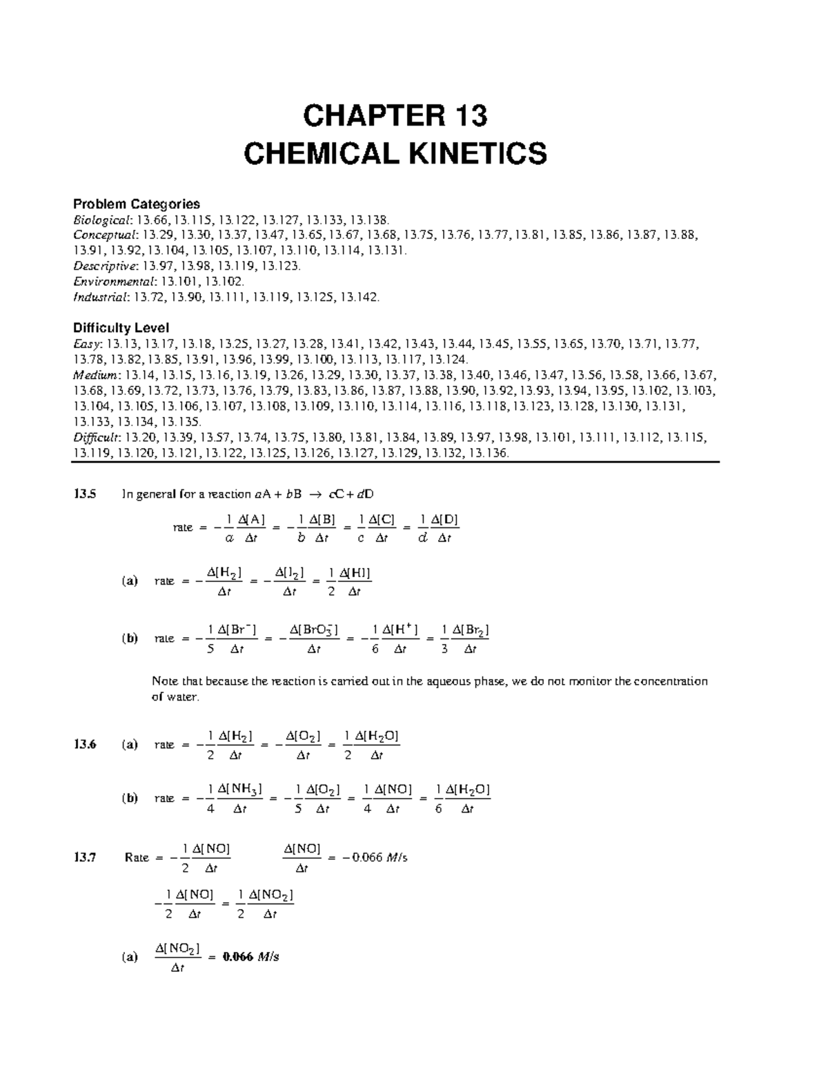 Chem - chap13 - CHAPTER 13 CHEMICAL KINETICS Problem Categories ...