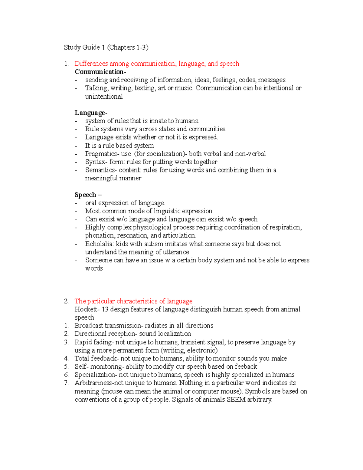 CSD 204 Study Guide 1 - Study Guide 1 (Chapters 1-3) Differences among ...