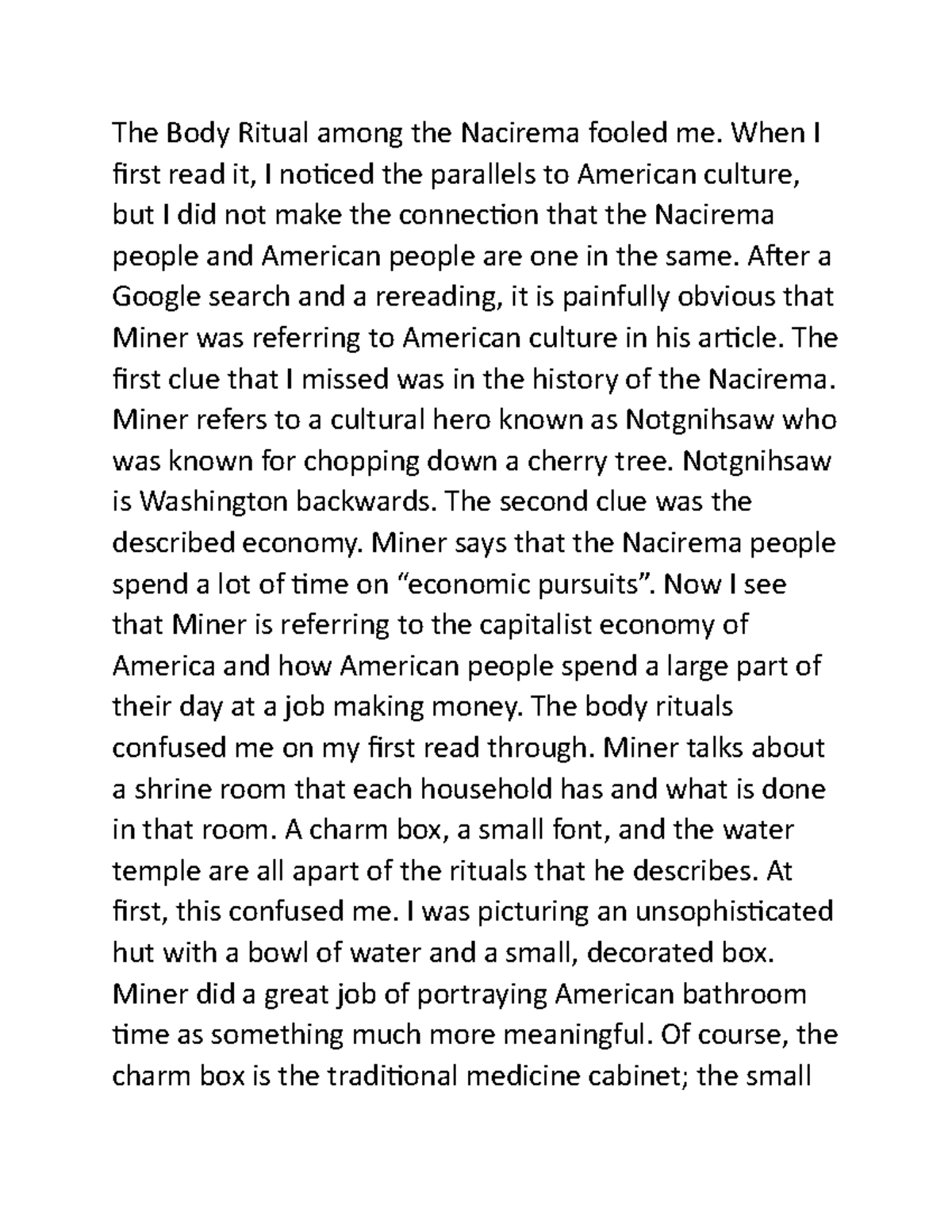 Video script - The Body Ritual among the Nacirema fooled me. When I ...