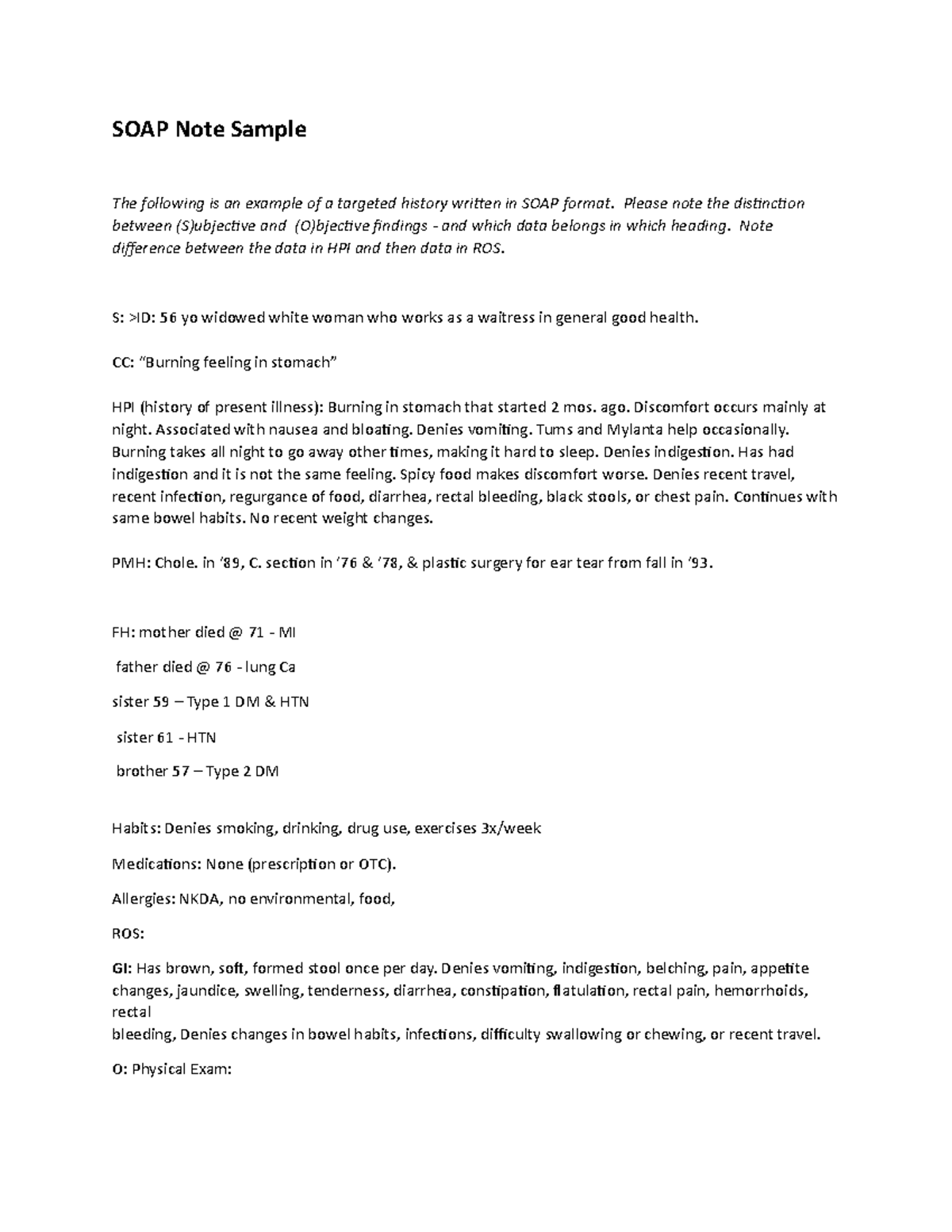 Soap Note Template 37 - SOAP Note Sample The following is an example of ...