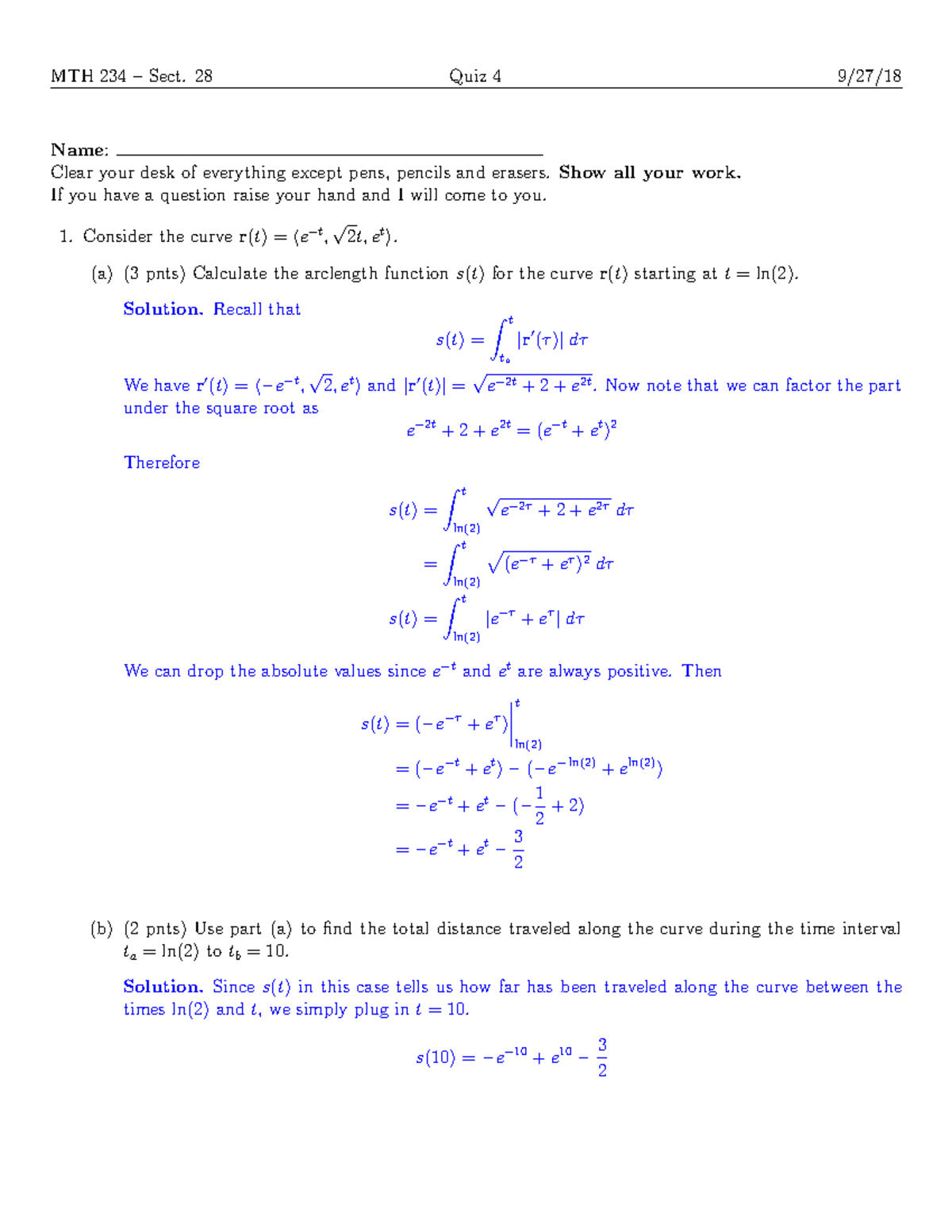 Quiz 4 Solns 131829033207566038 - MTH 234 – Sect. 28 Quiz 4 9/27/ Name ...