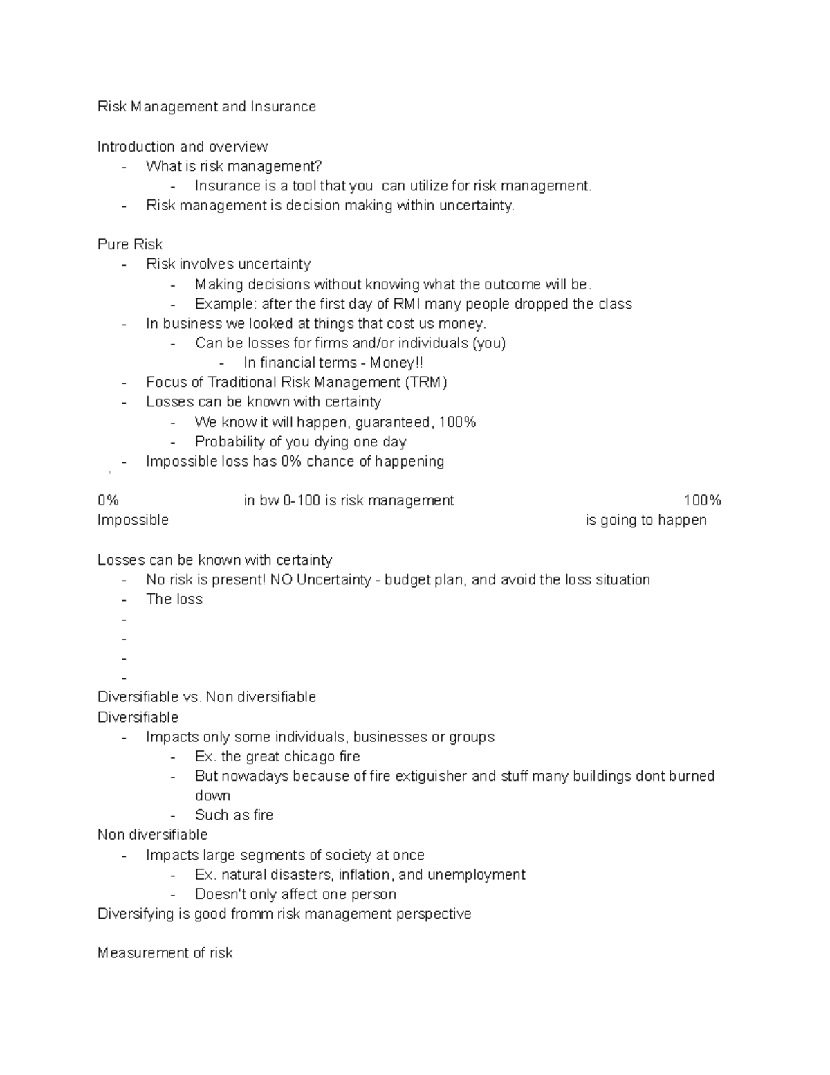 Risk Management and Insurance Notes - Risk Management and Insurance ...