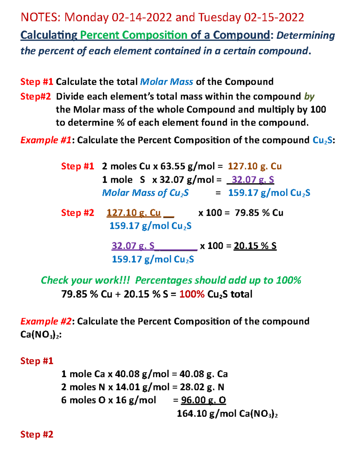 Percent Composition - Step #1 Calculate the total Molar Mass of the ...
