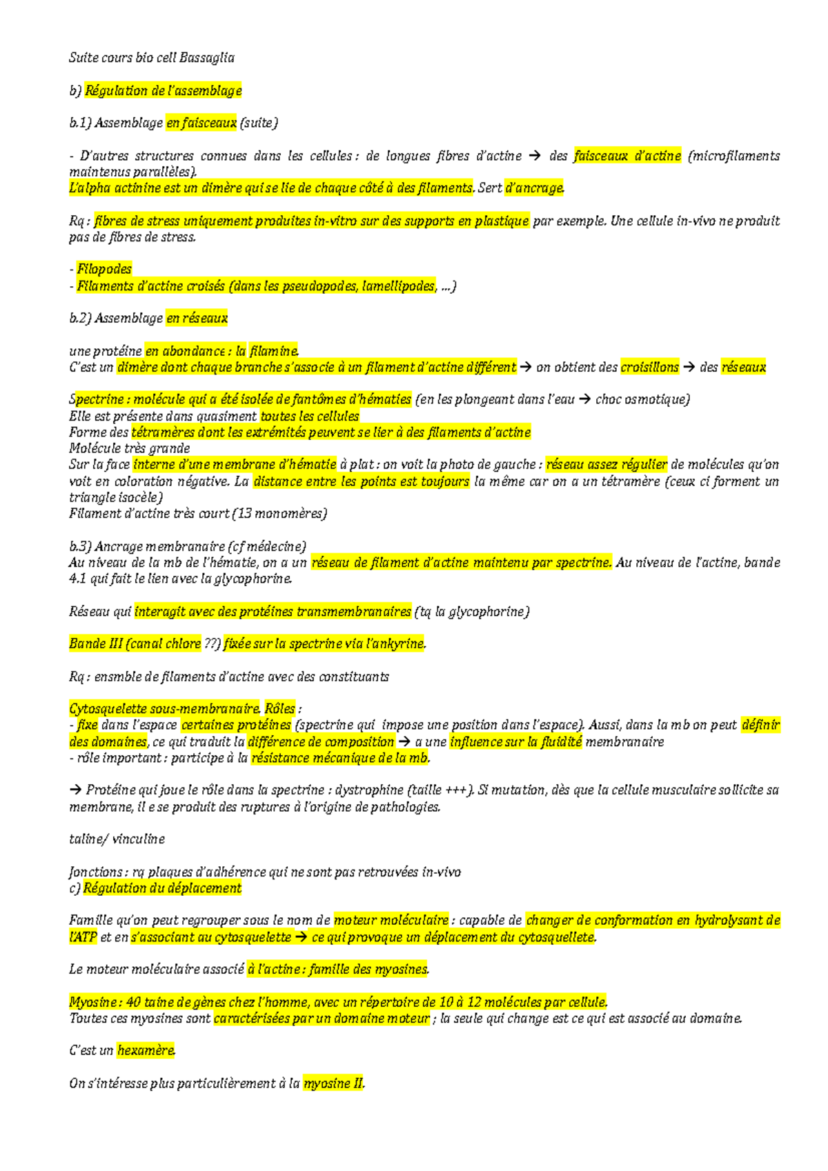 Suite cours bio cell Bassaglia - L’alpha actinine est un dimère qui se ...