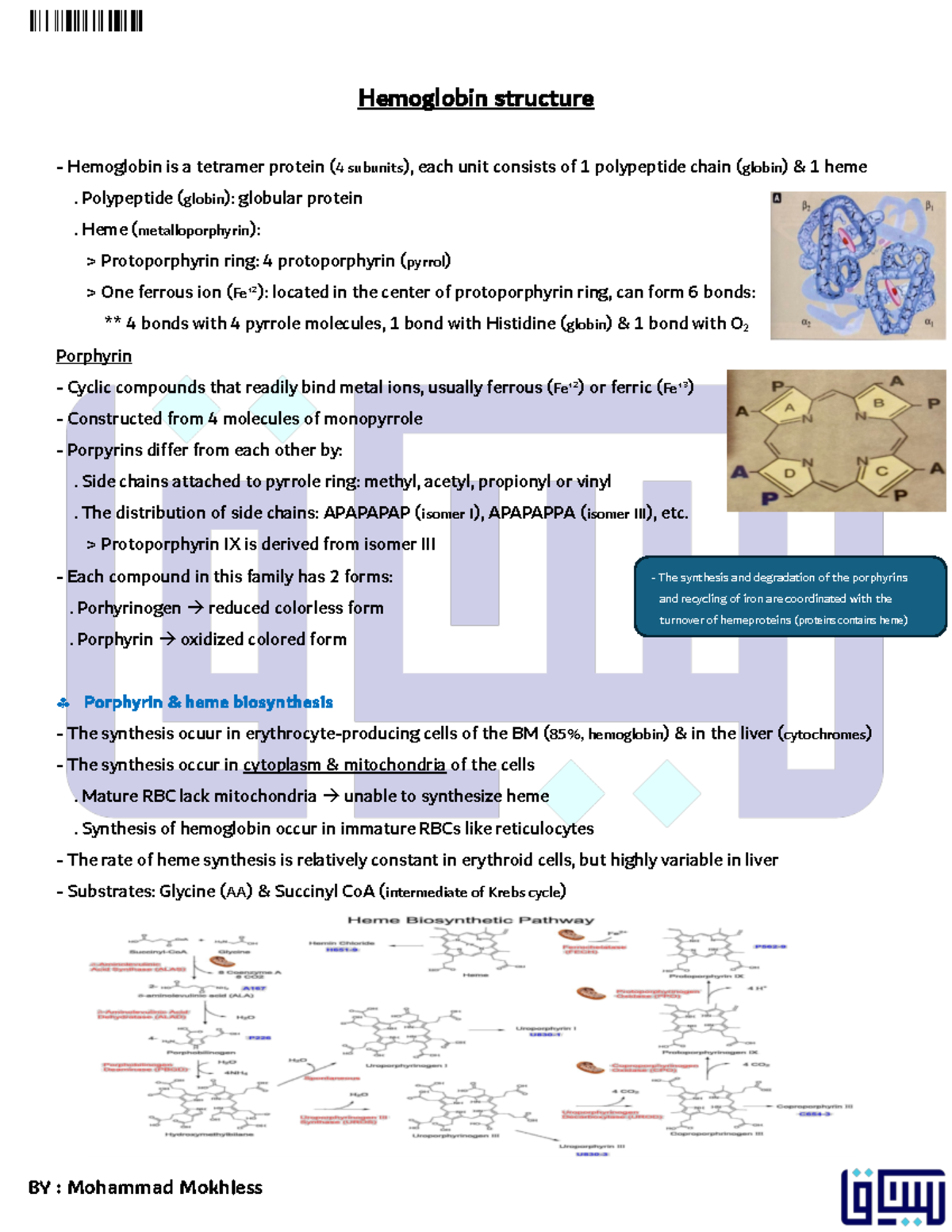 Example - Hemoglobin structure Hemoglobin is a tetramer protein (4 ...