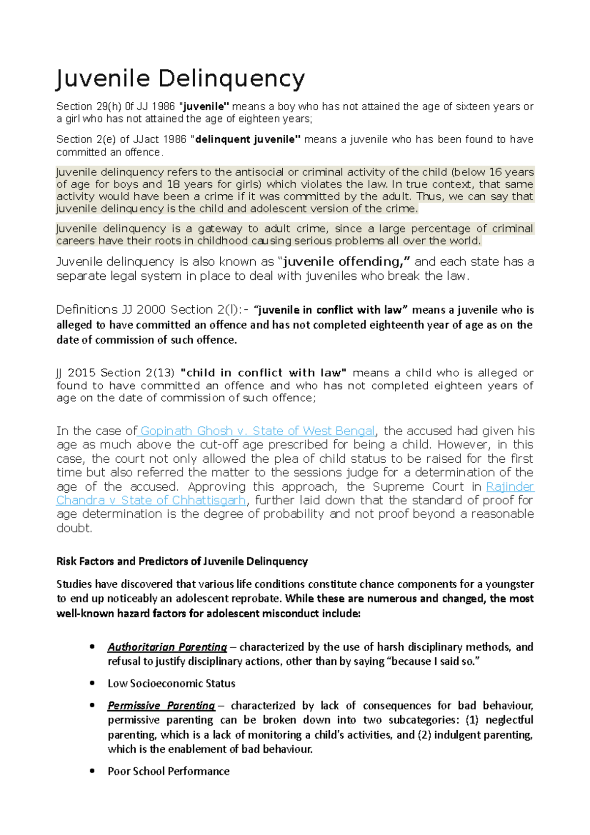 Juvenile Justice - Juvenile Delinquency Section 29(h) 0f JJ 1986 ...