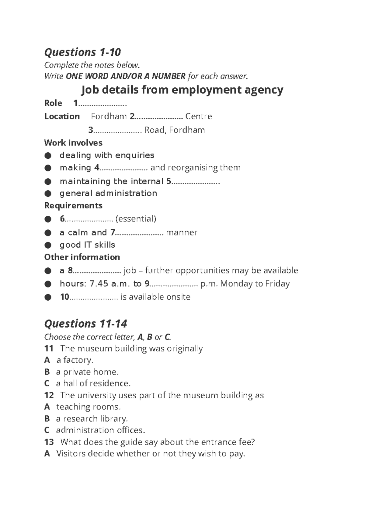 C18 Lis Test 4 - fgyj ỹdx - Questions 1- Complete the notes below ...