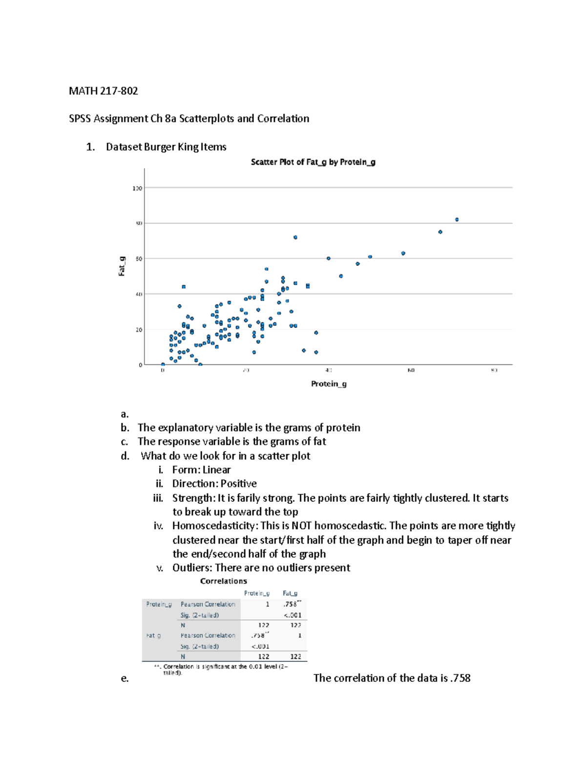 SPSS Assignment CH 8a Scatterplots - b. The explanatory variable is the ...