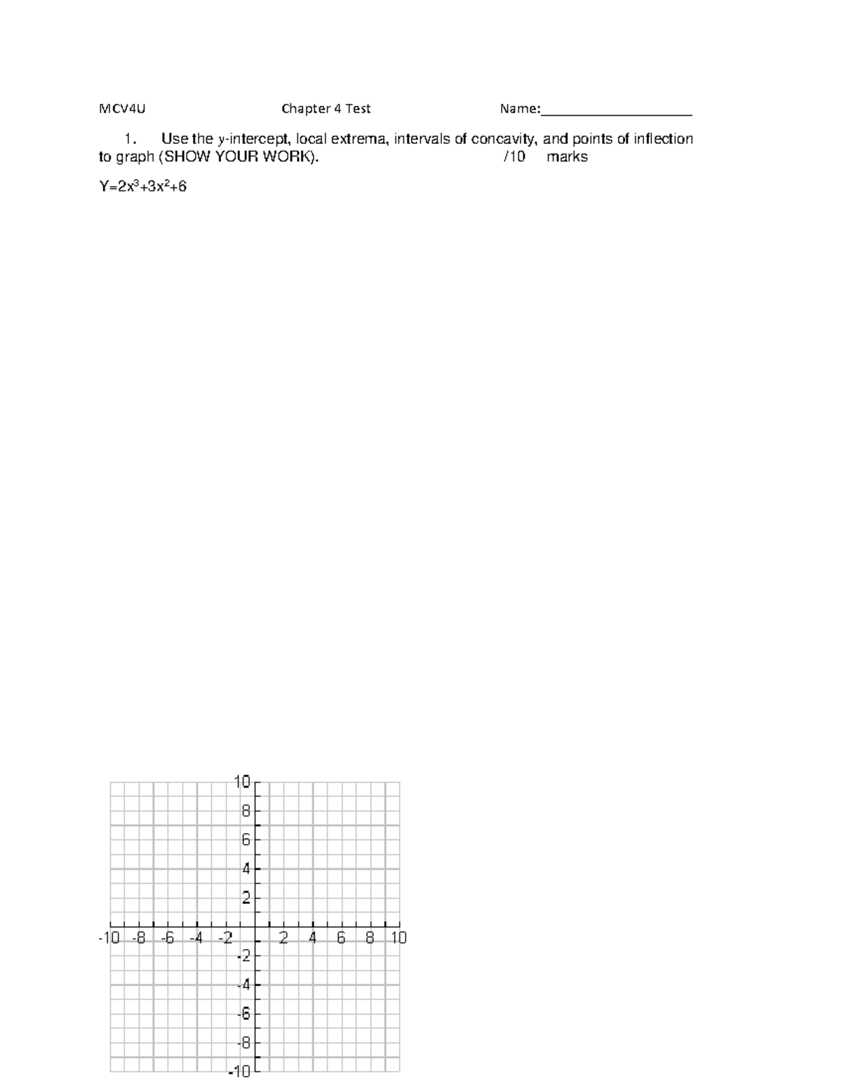 Ch 4 Test MCV4U (Night school) - MCV4U Chapter 4 Test Name ...