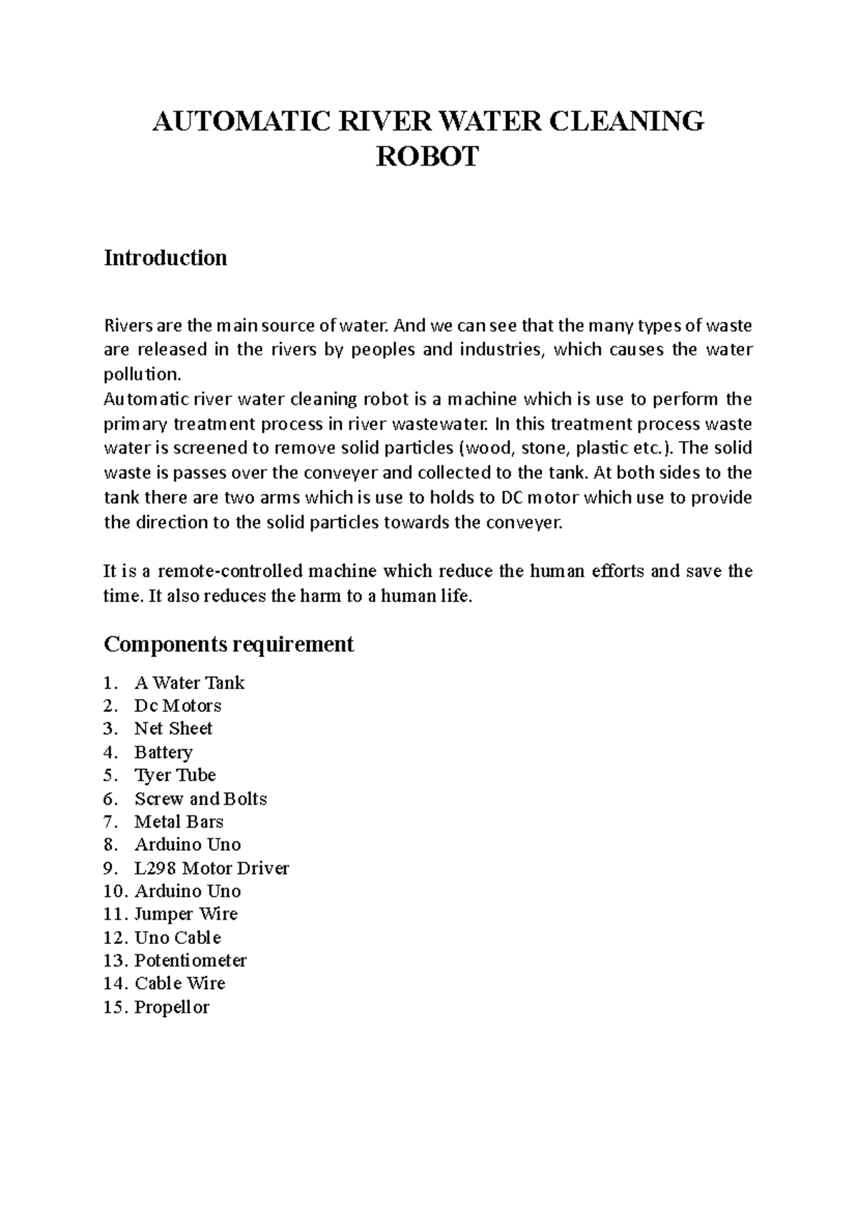 Automatic river water cleaning robot - AUTOMATIC RIVER WATER CLEANING ...