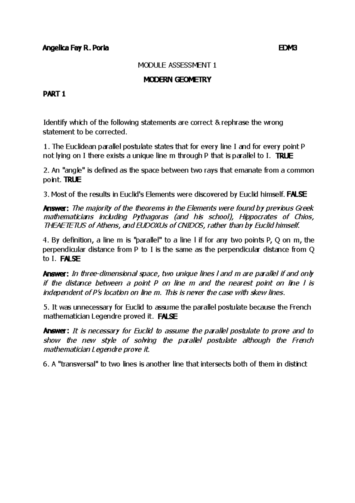 Poria Module Assesment 1 - Angelica Fay R. Poria EDM 3 MODULE ...