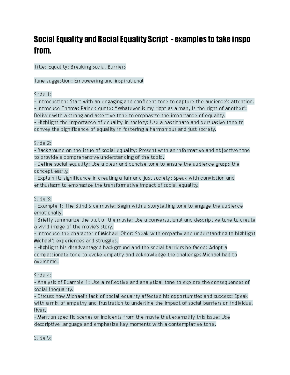 Social Equality and Racial Equality Script - examples to take inspo ...