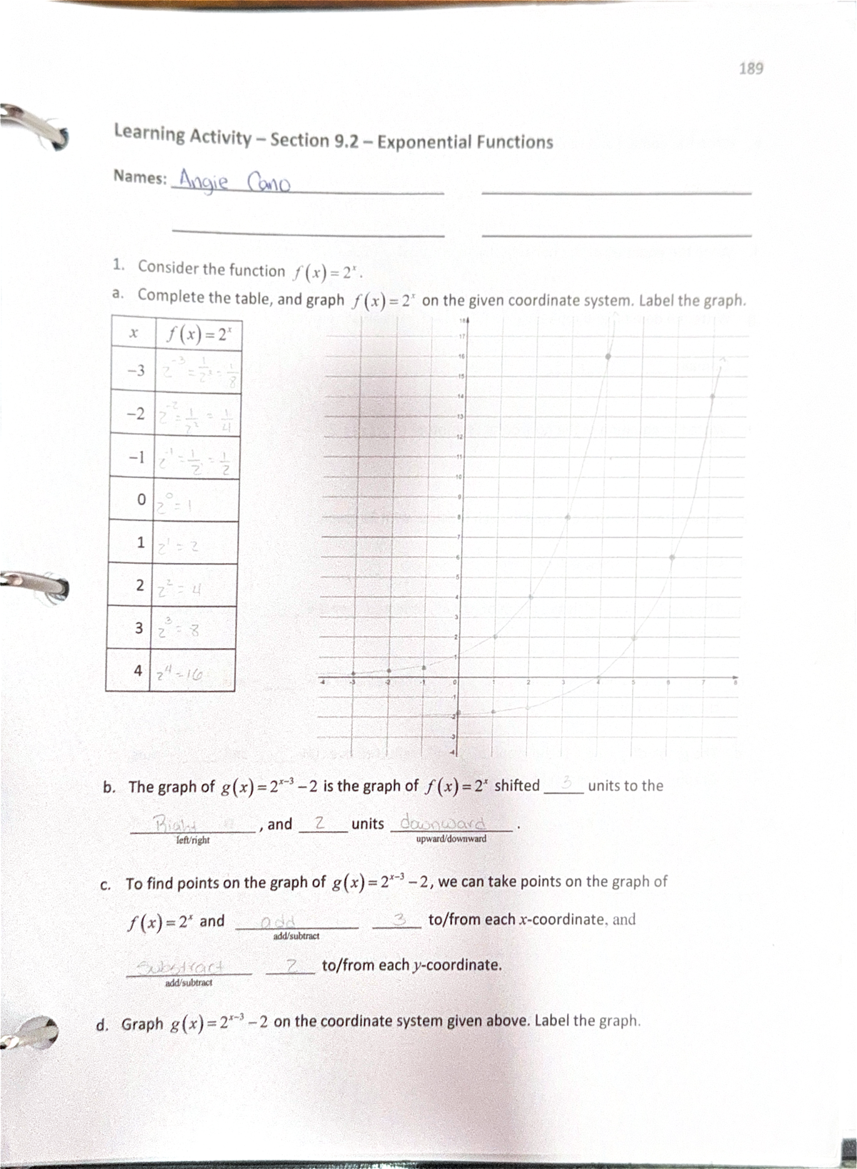 Learning Activity - Section 9.2 - Exponential Functions - Consider the ...