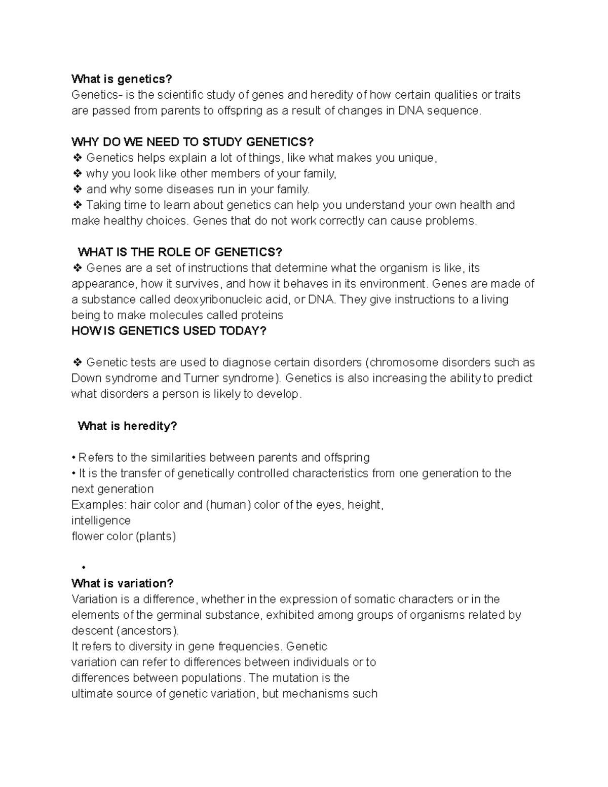 Genetics reviewer - What is genetics? Genetics- is the scientific study ...