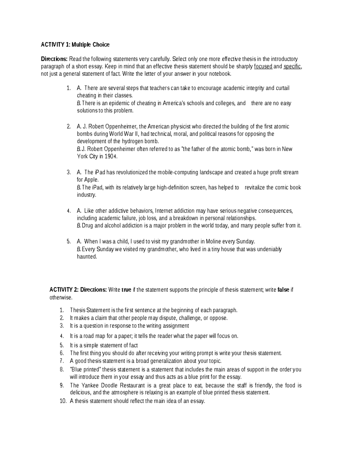 Activity 1 - sept. 1 - EAPP - ACTIVITY 1: Multiple Choice Directions ...