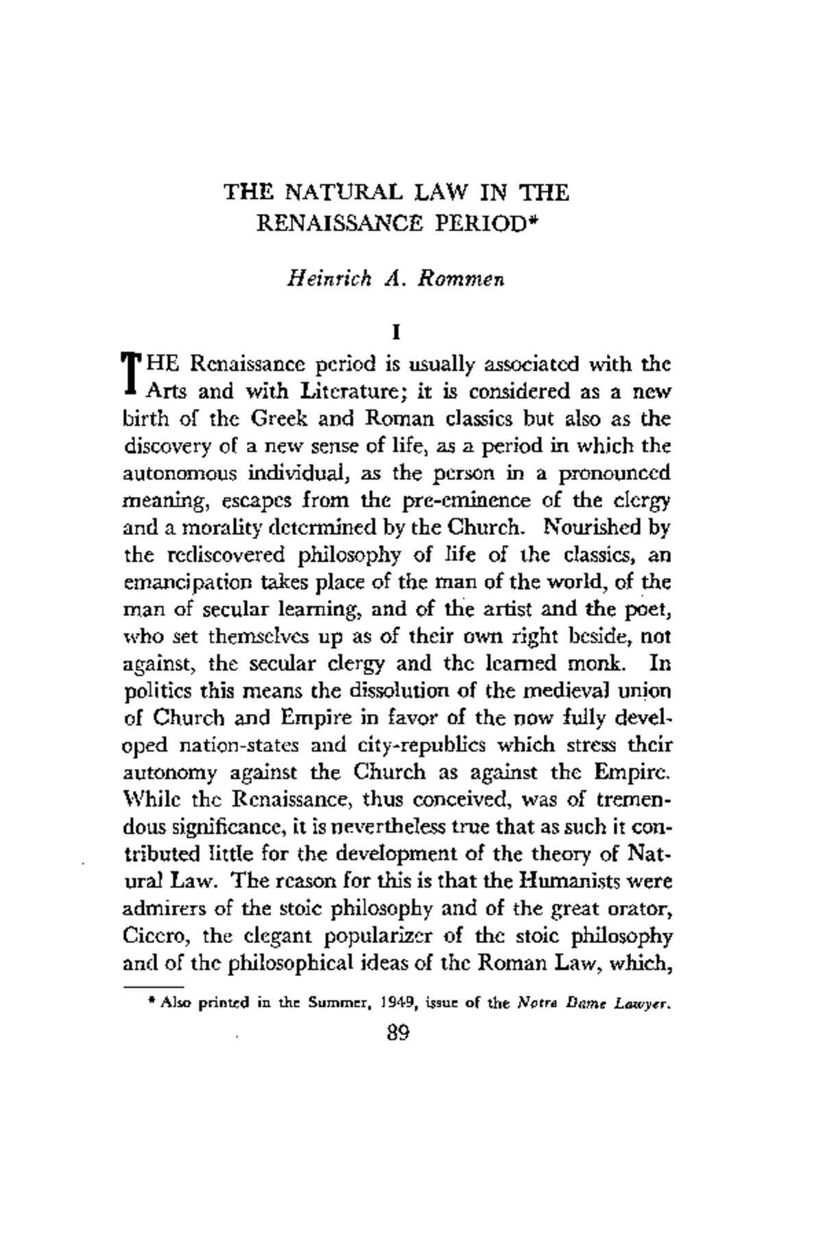 Jurisprudence notes - THE NATURAL LAW IN THE RENAISSANCE PERIOD ...