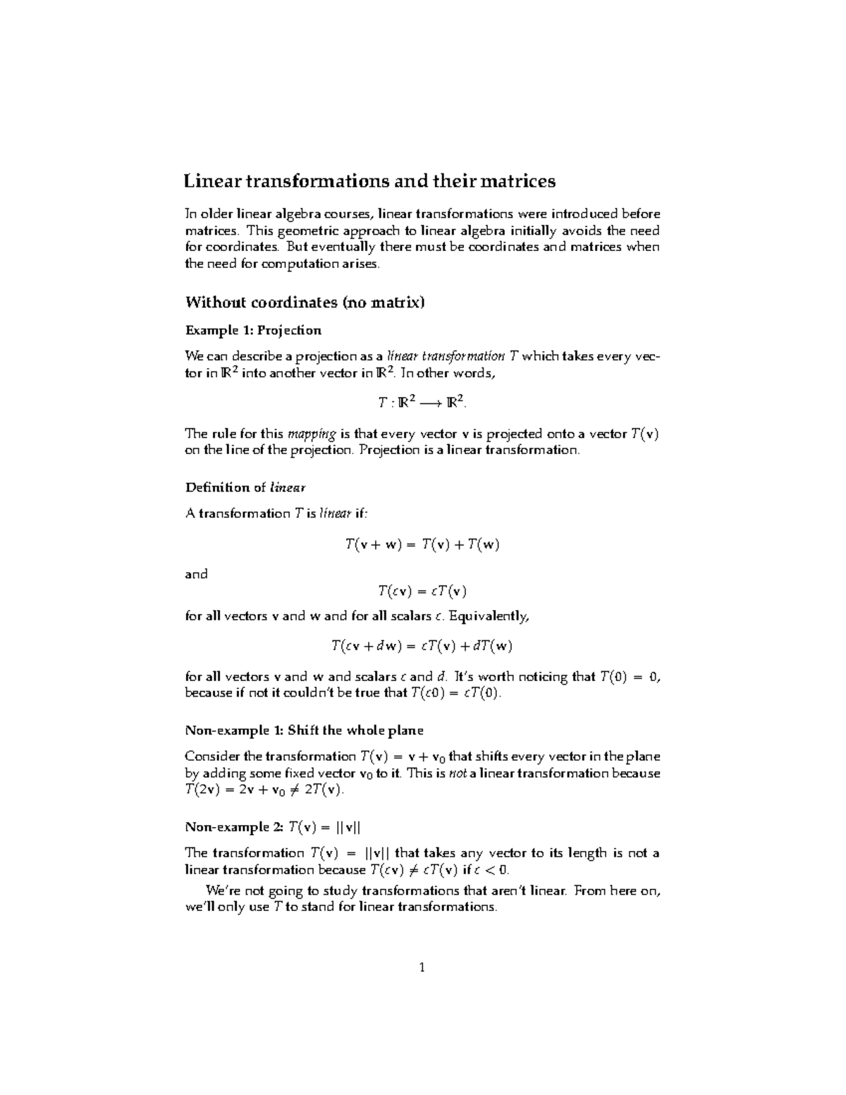 linear transformation and their matrices - This geometric approach to ...