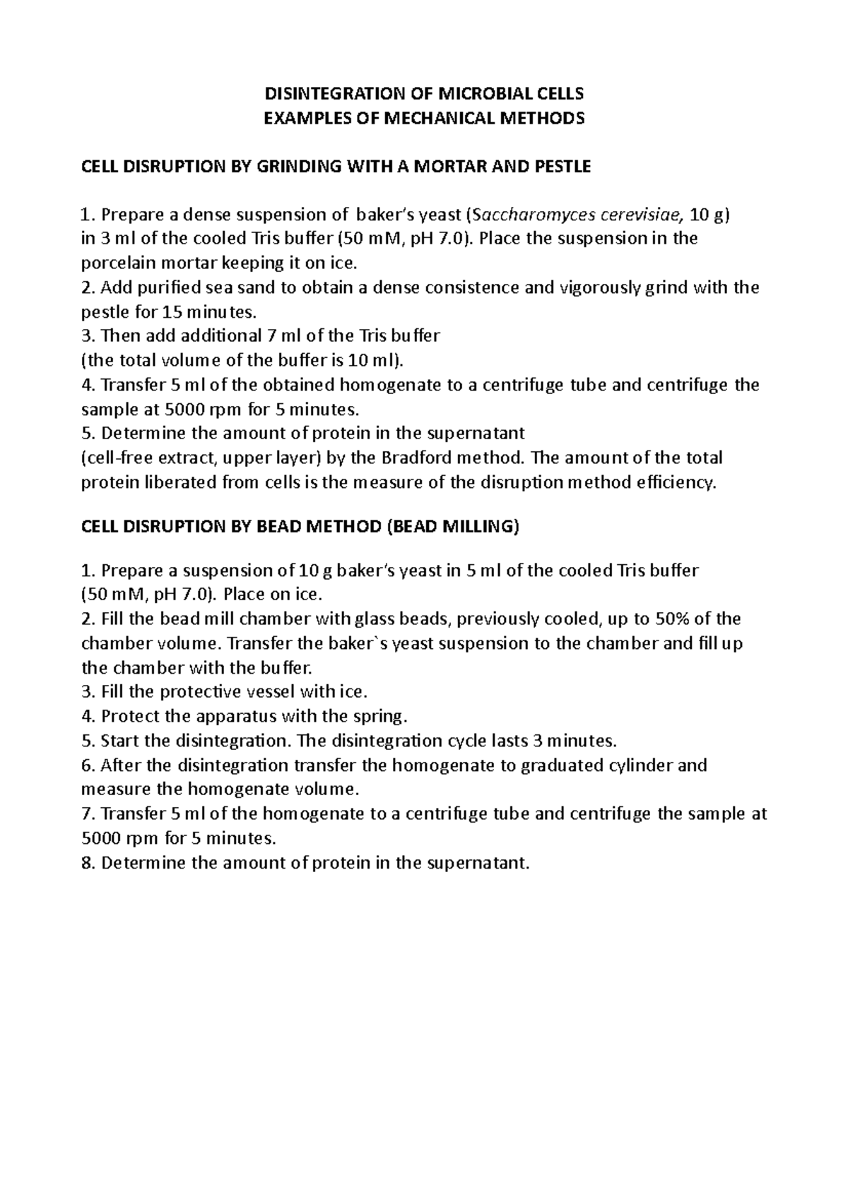 Cell disruption 1 - Instrukcja - DISINTEGRATION OF MICROBIAL CELLS ...