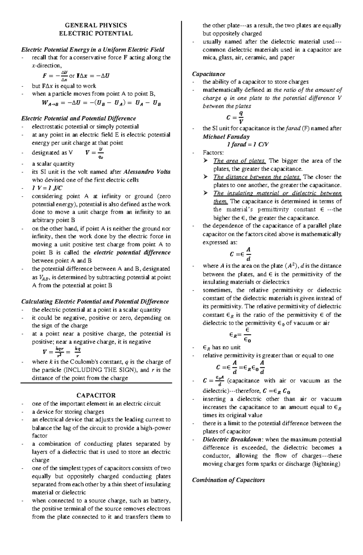 General Physics - Lecture notes 1 - GENERAL PHYSICS ELECTRIC POTENTIAL ...