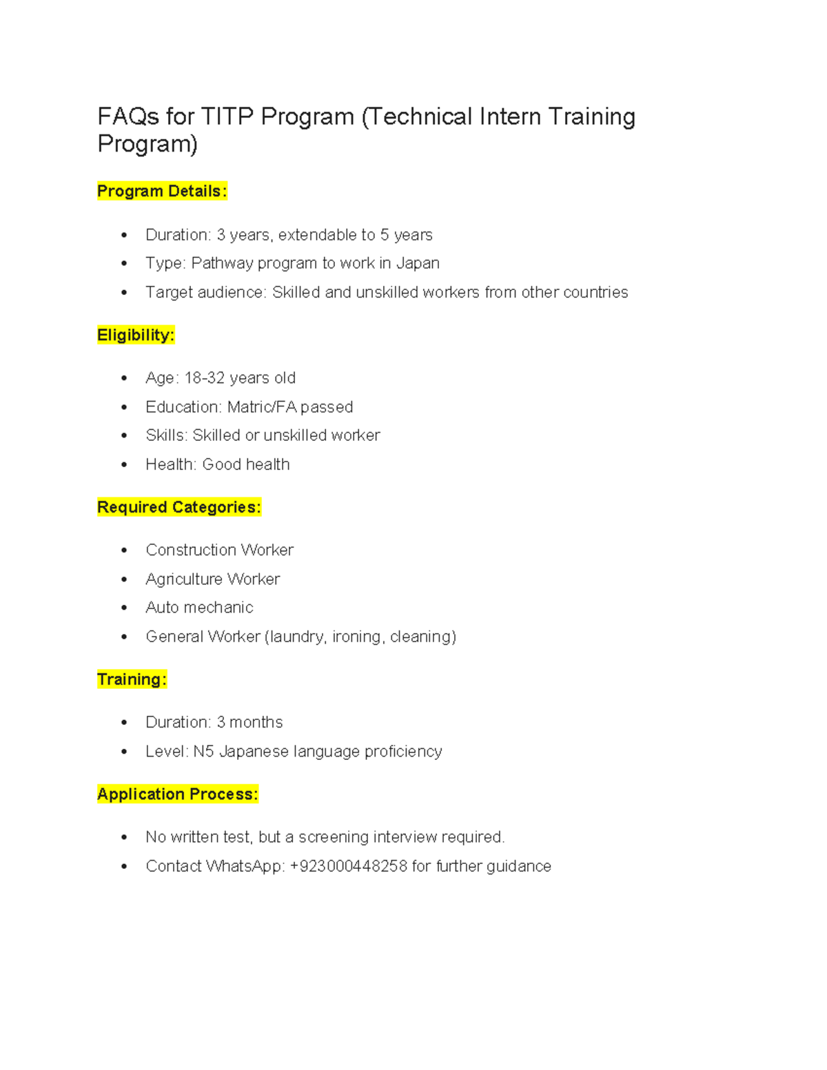 FAQs for Hazza - notes - FAQs for TITP Program (Technical Intern ...