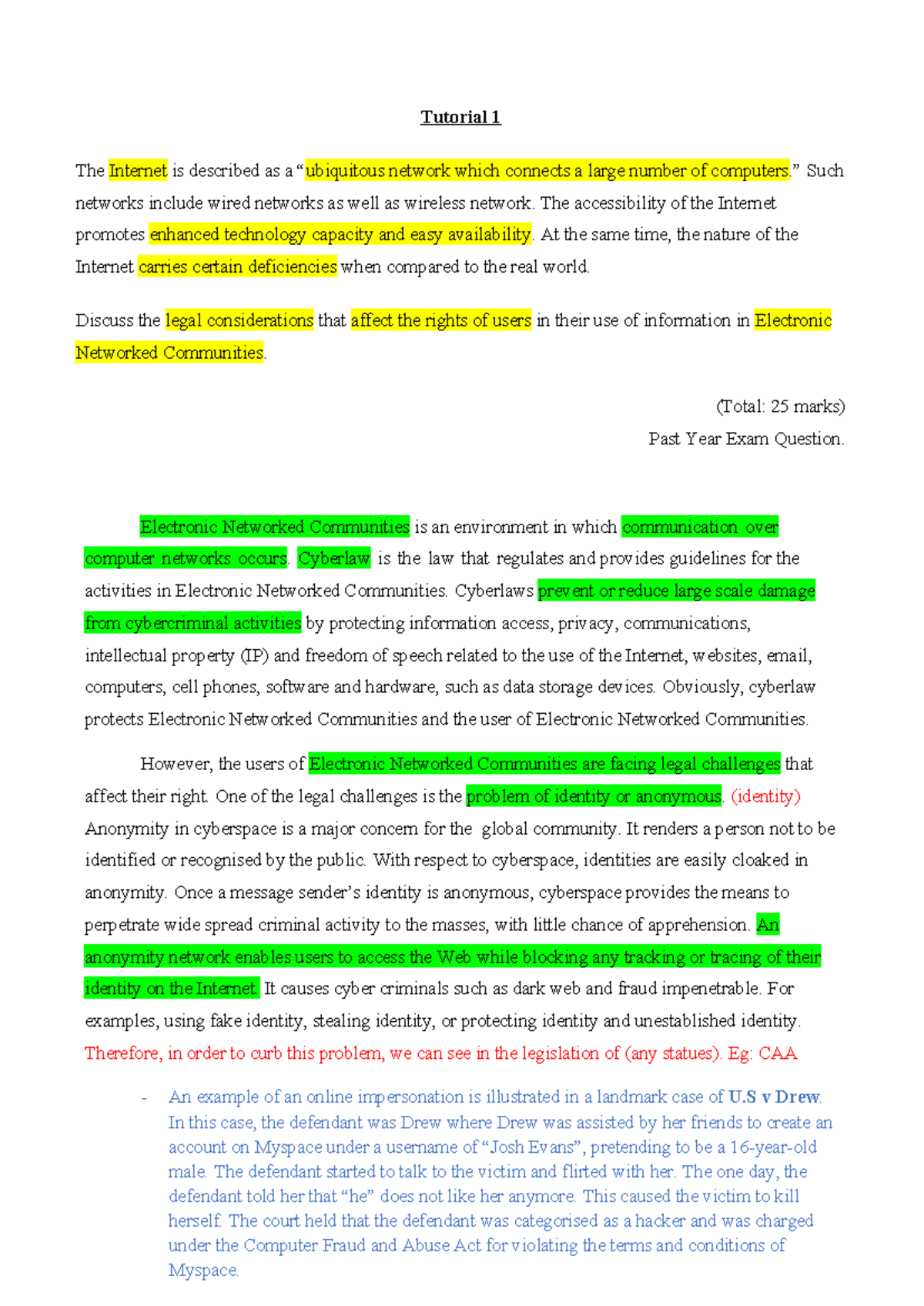 Cyber tuto 1 - tutorial work - Tutorial 1 The Internet is described as ...