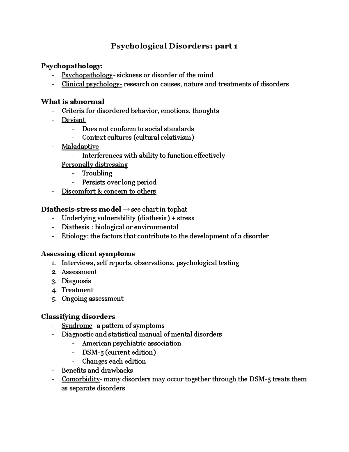 PSYC 101 notes psychological disorders part 1 - Psychological Disorders ...