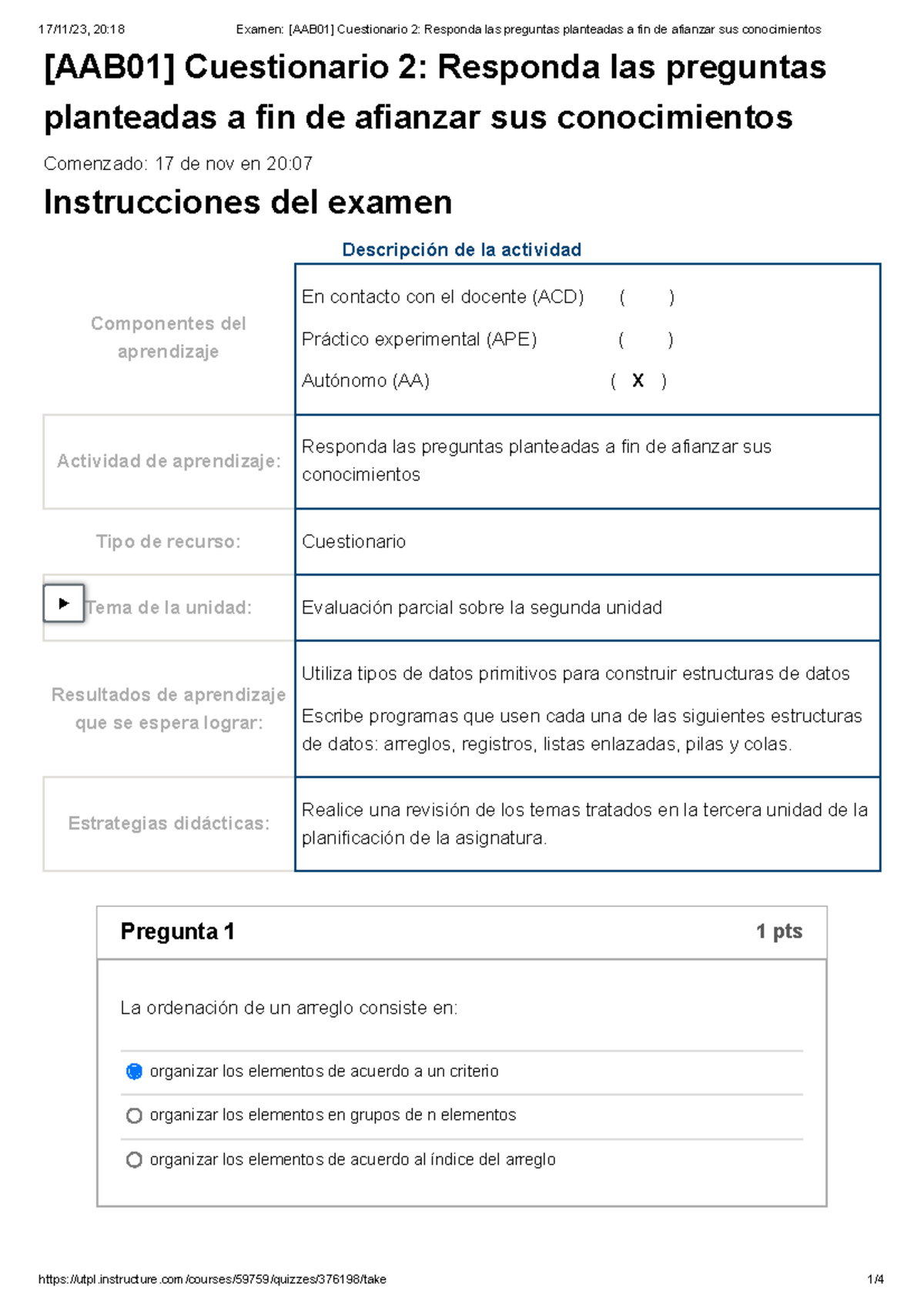 Examen [AAB01] Cuestionario 2 Responda las preguntas planteadas a fin de afianzar sus ...