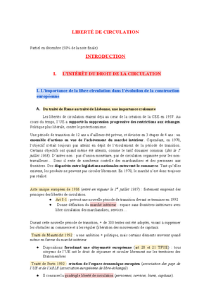 Liberté de circulation - Introduction §1 L’intérêt d’un cours consacré ...