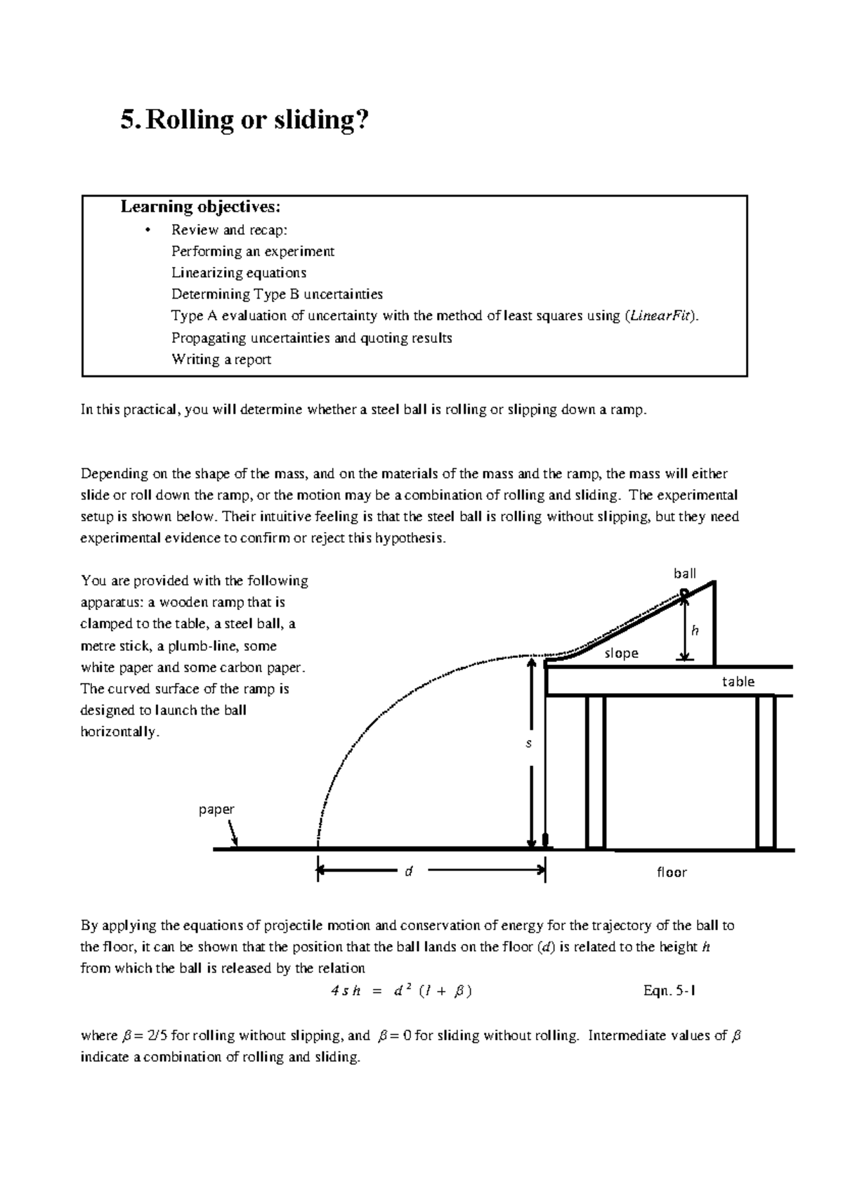 Rolling or Sliding - floor slope ball h table paper d s 5. Rolling or ...