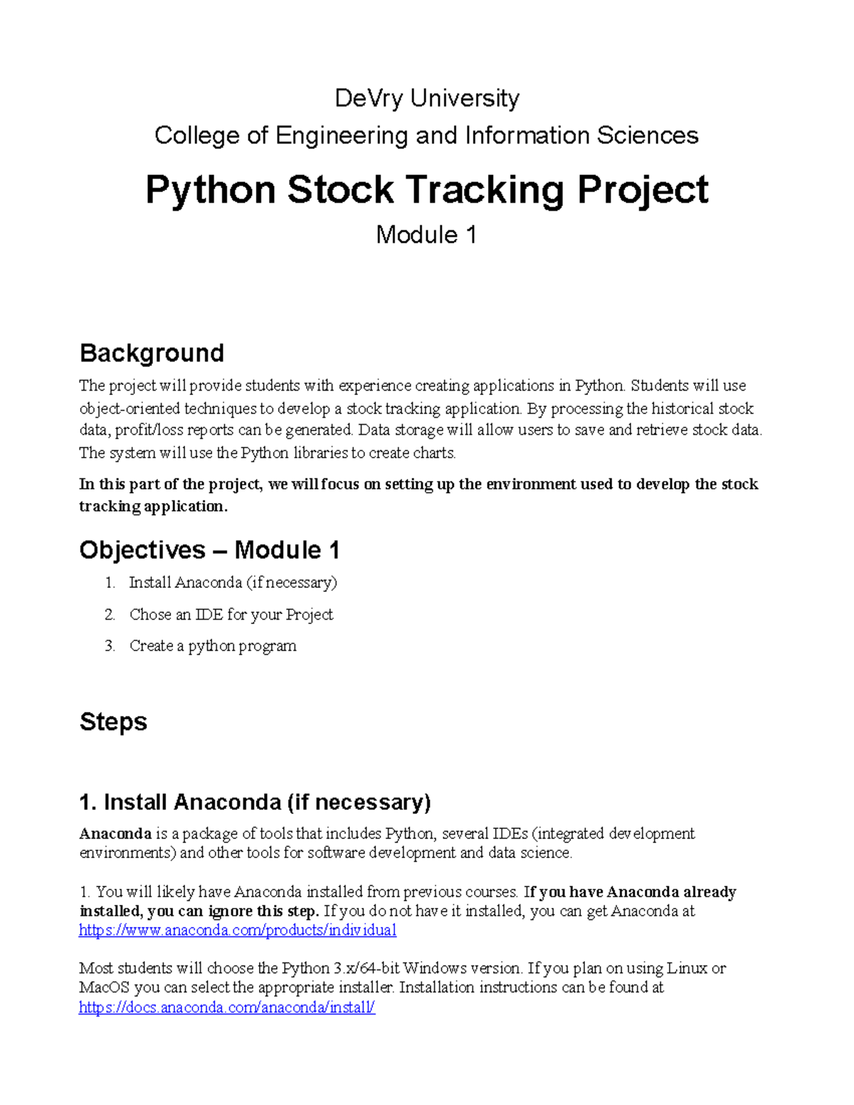 CEIS150 Project Guide Module 1 v2 - DeVry University College of Engineering and Information ...