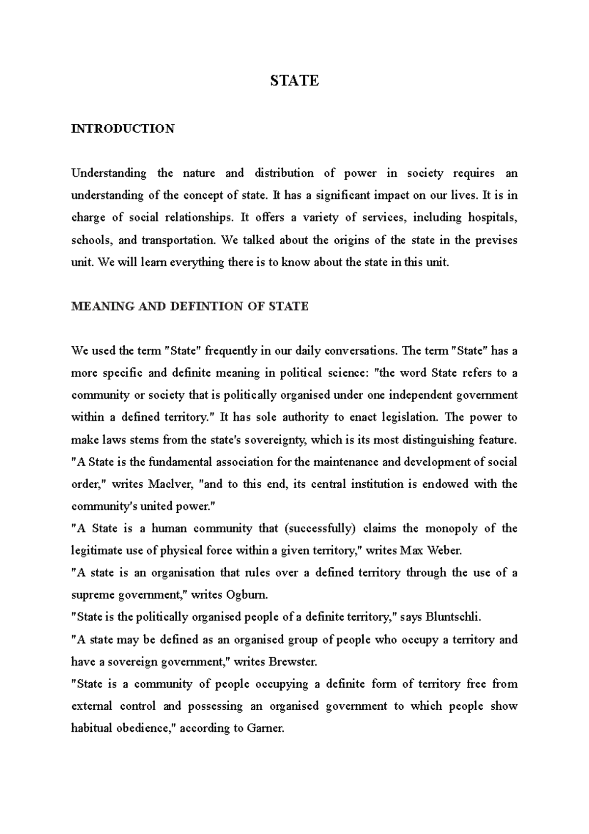 State - Lecture notes 9 - STATE INTRODUCTION Understanding the nature ...