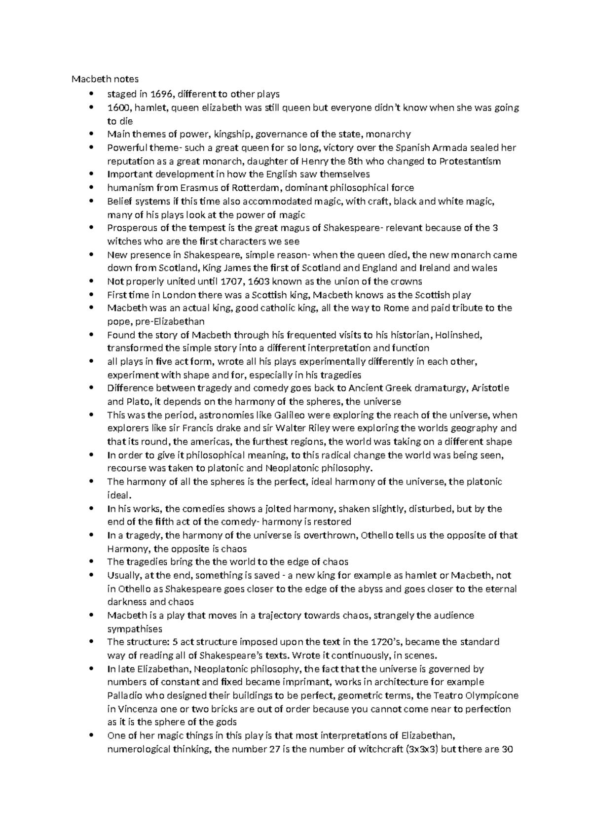 Macbeth detailed context - Macbeth notes staged in 1696, different to ...