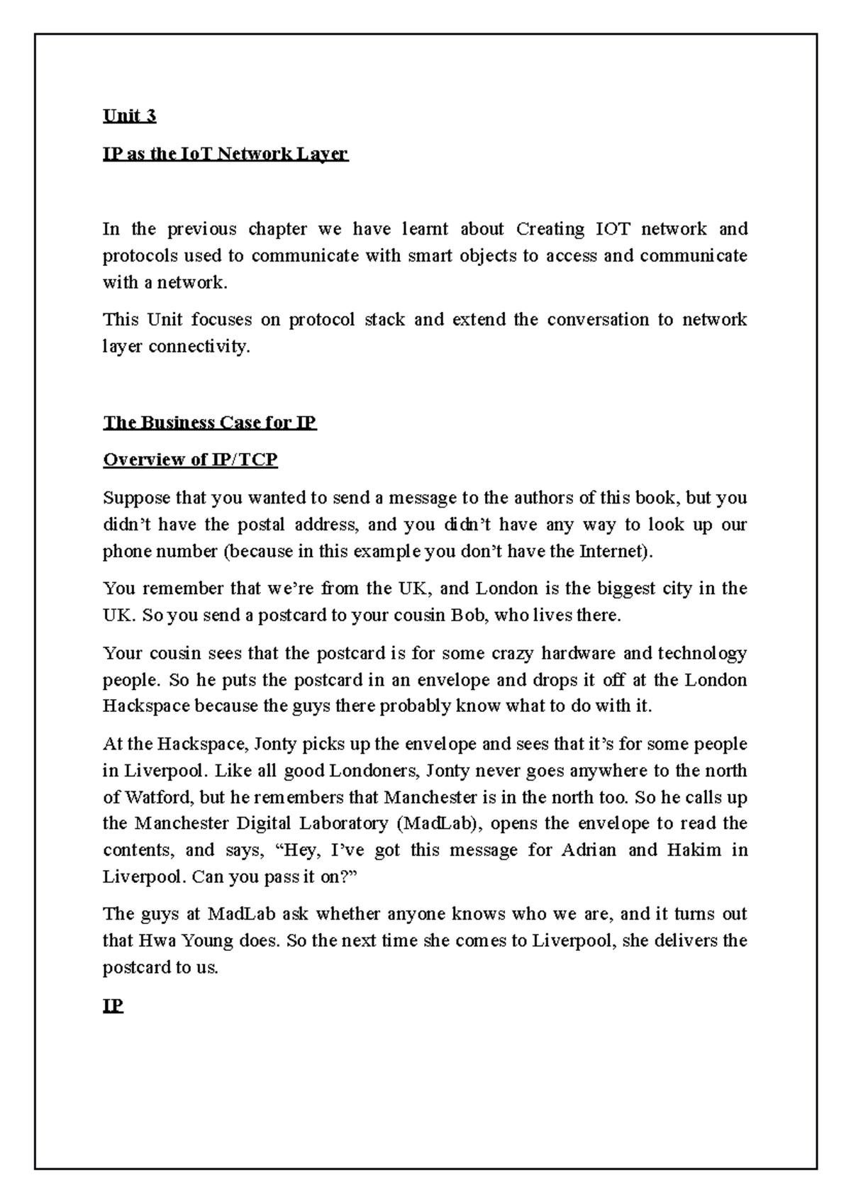 UE18CS313 UNIT 3 Notes - Unit 3 IP as the IoT Network Layer In the ...