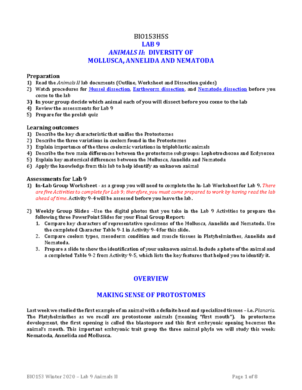 BIO153 W2020 Lab 9 Animals II - Outline - Warning: TT: undefined function: 32 BIO153H5S LAB 9 ...