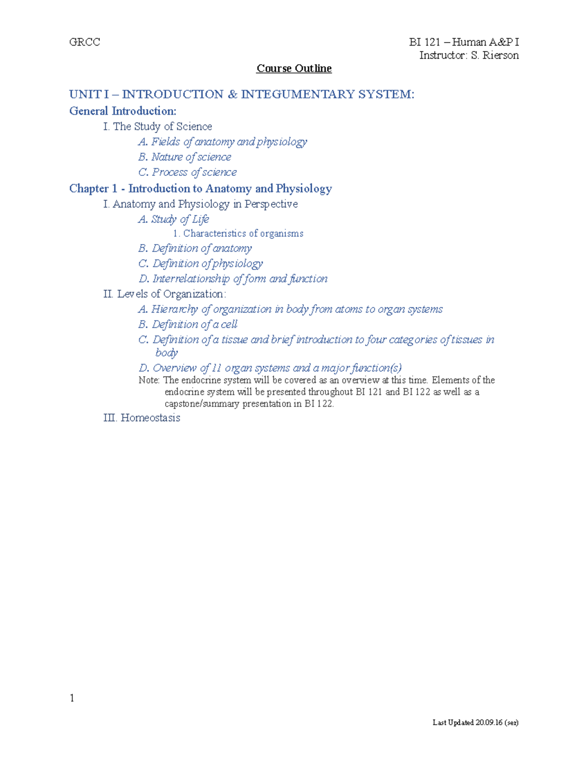 BI 121 - LECT - Course Outline - V.20.01 - WORD - Instructor: S ...