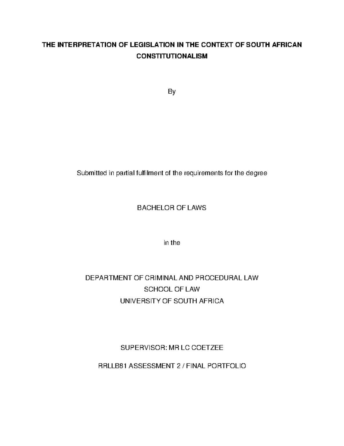 Rrllb Assignment Passed with Distinction - THE INTERPRETATION OF ...