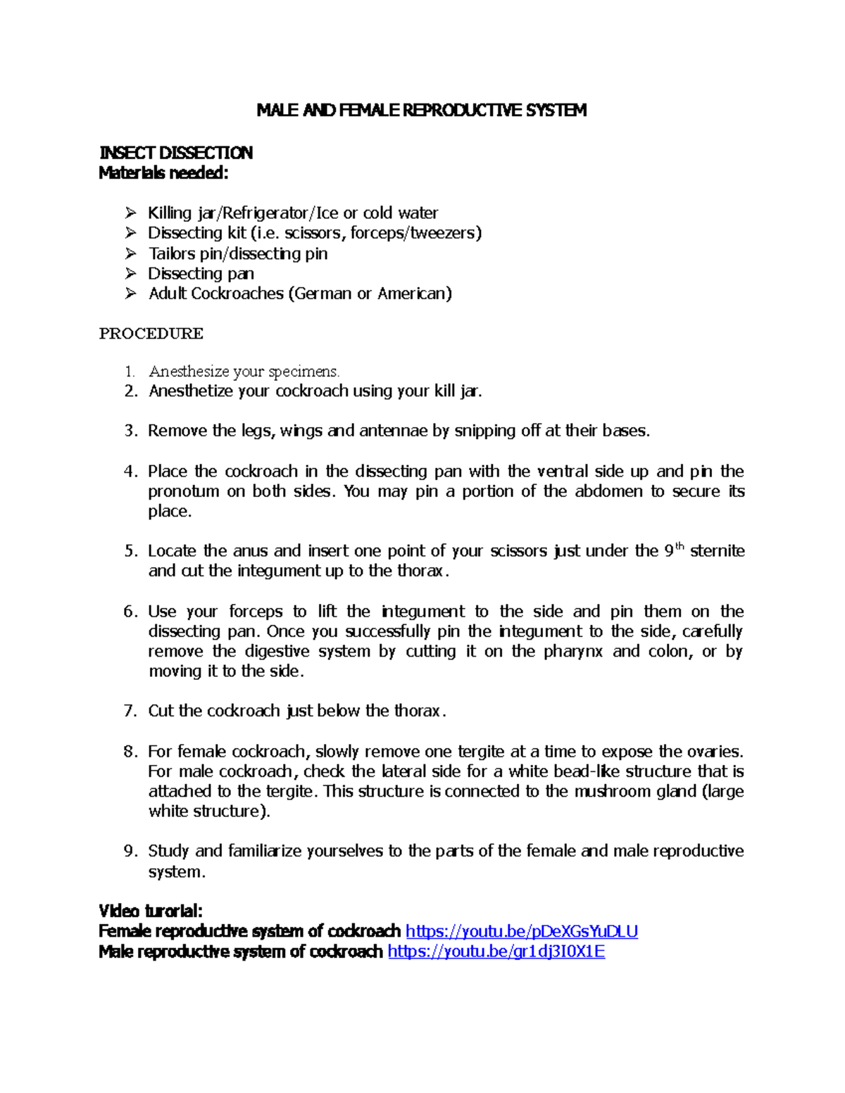 Crprot-MALE AND Female Reproductive System Procedure Insect dissection ...