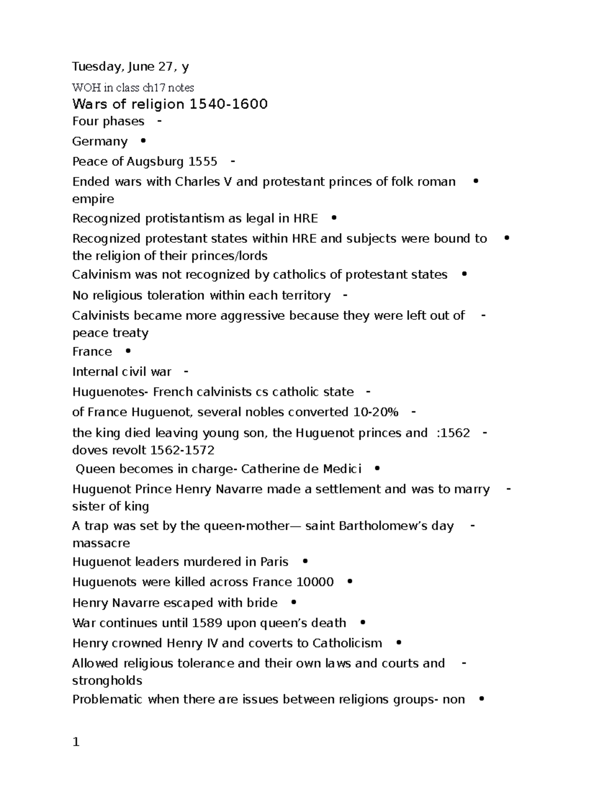 World History ch 17 in class notes - Tuesday, June 27, y WOH in class ...