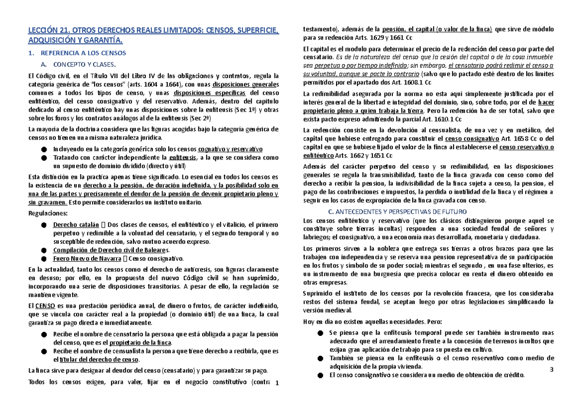 Lección 21 - Apuntes 21 - LECCIÓN 21. OTROS DERECHOS REALES LIMITADOS ...